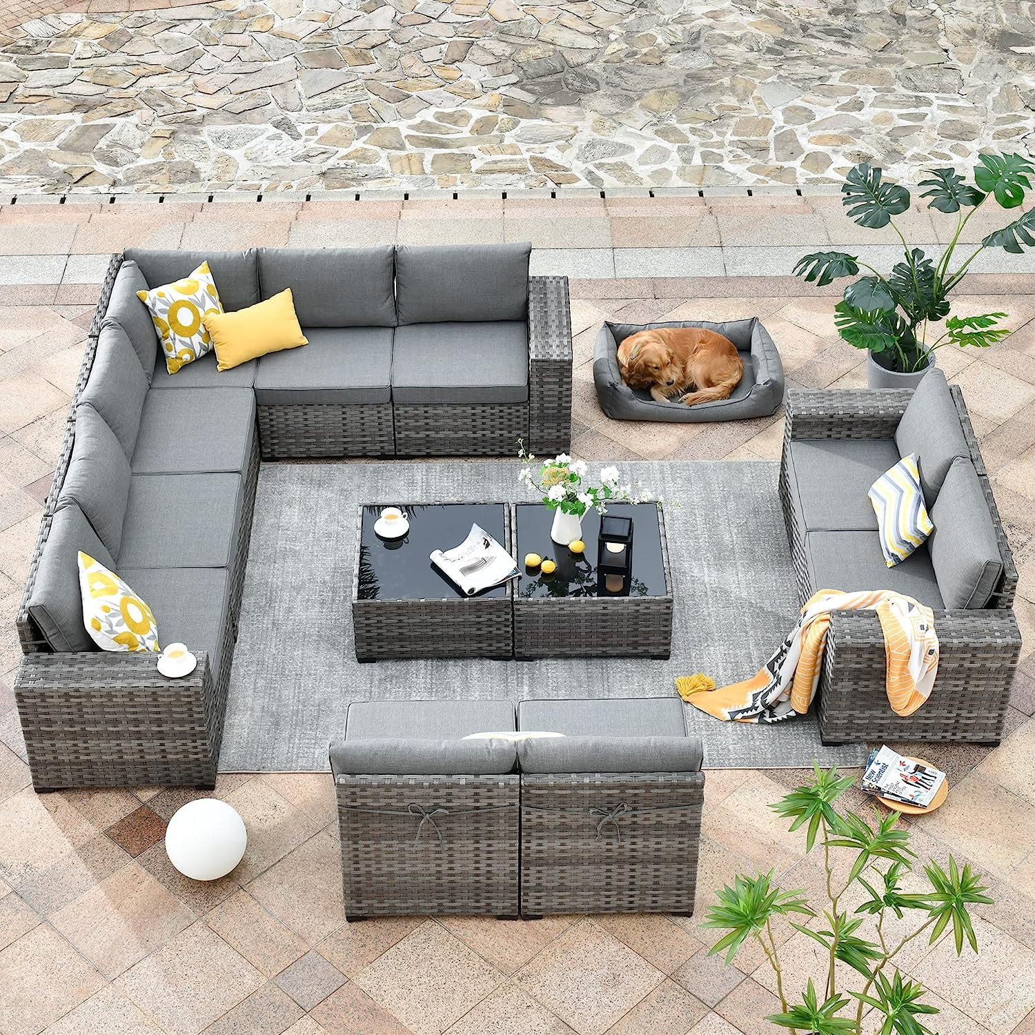 HOOOWOOO Outdoor Patio Set 6 Pieces Wicker Outdoor Sectional Set Small ...