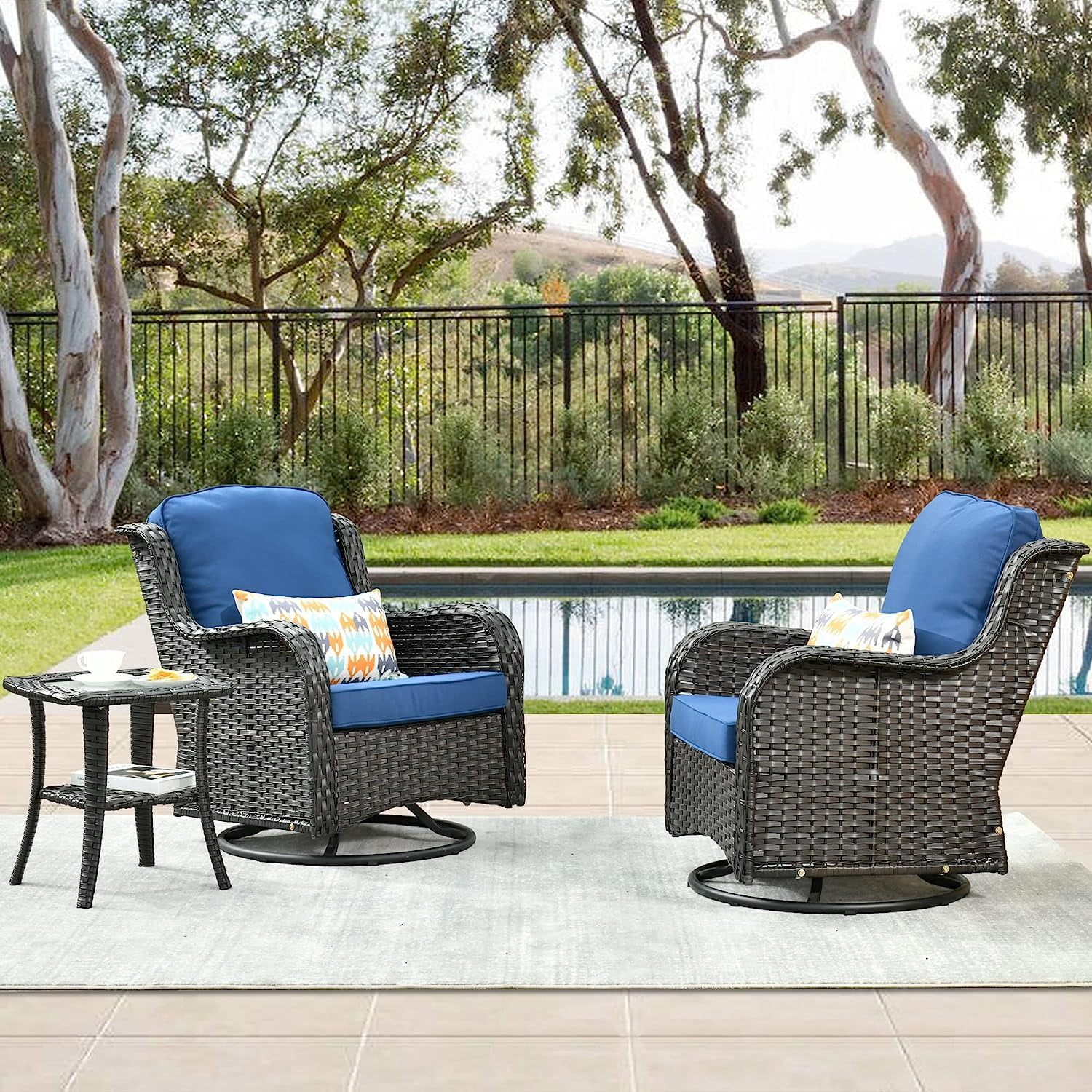 XIZZI Outdoor Patio Wicker Swivel Rocker Set,3-Piece Rocking Chair ...
