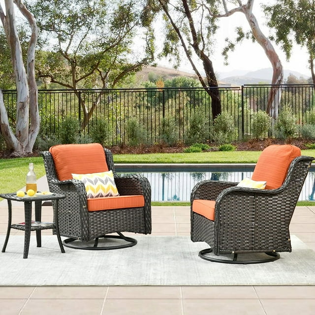 HOOOWOOO 3-Piece Wicker Swivel Rocker Patio Set with Orange Red ...