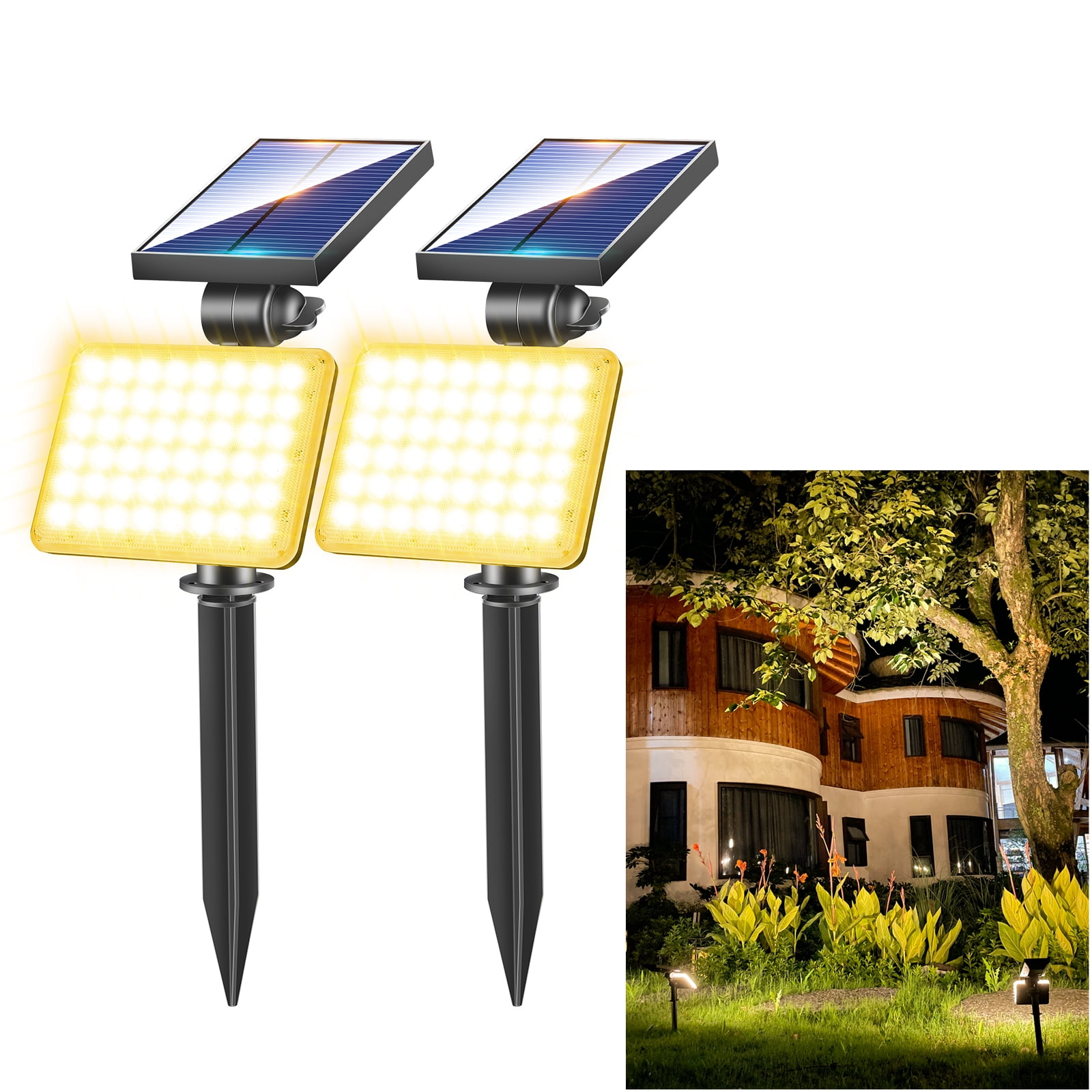 HOOREE Solar Spot Lights, 62 LEDs, Warm White, 2 Pack - Walmart ...