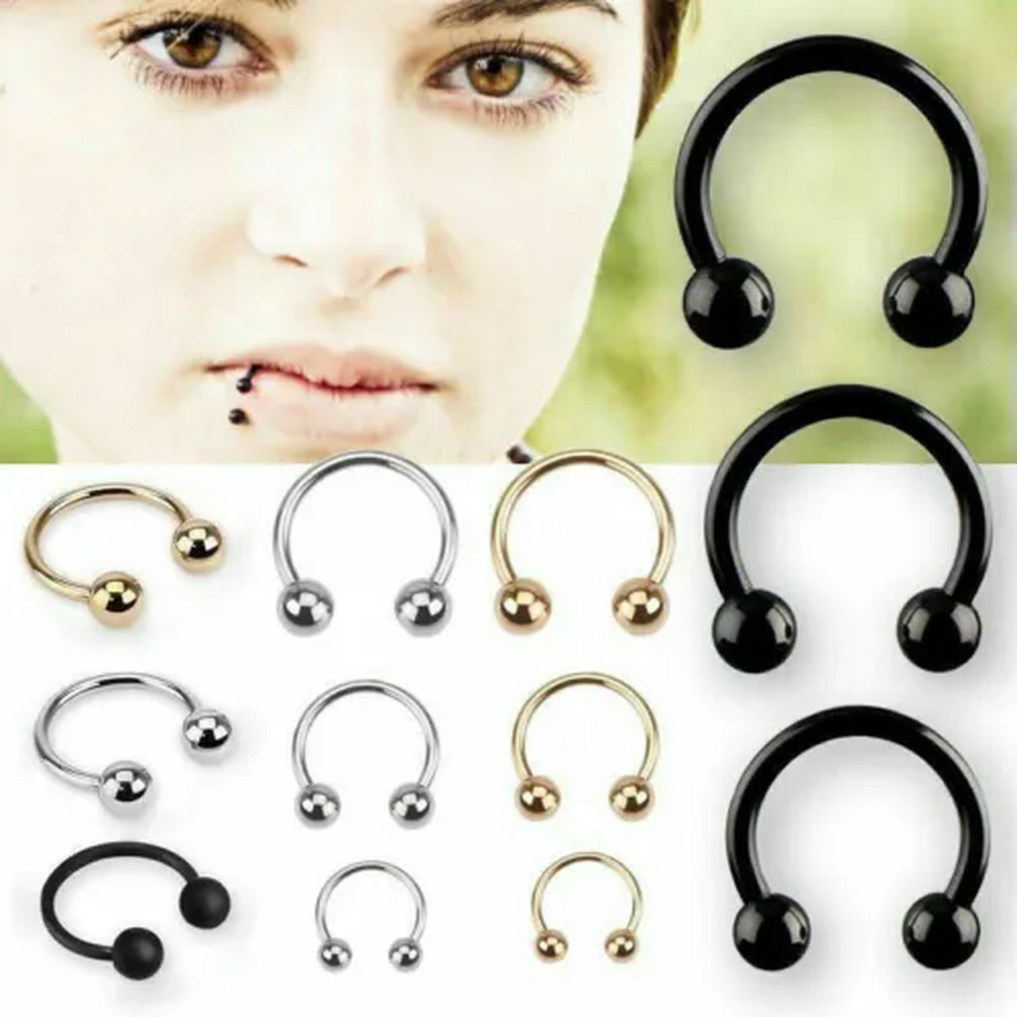 HOOUN 10PCS Stainless Steel Horseshoe Bar Lip Nose Septum Ear Ring Stud ...
