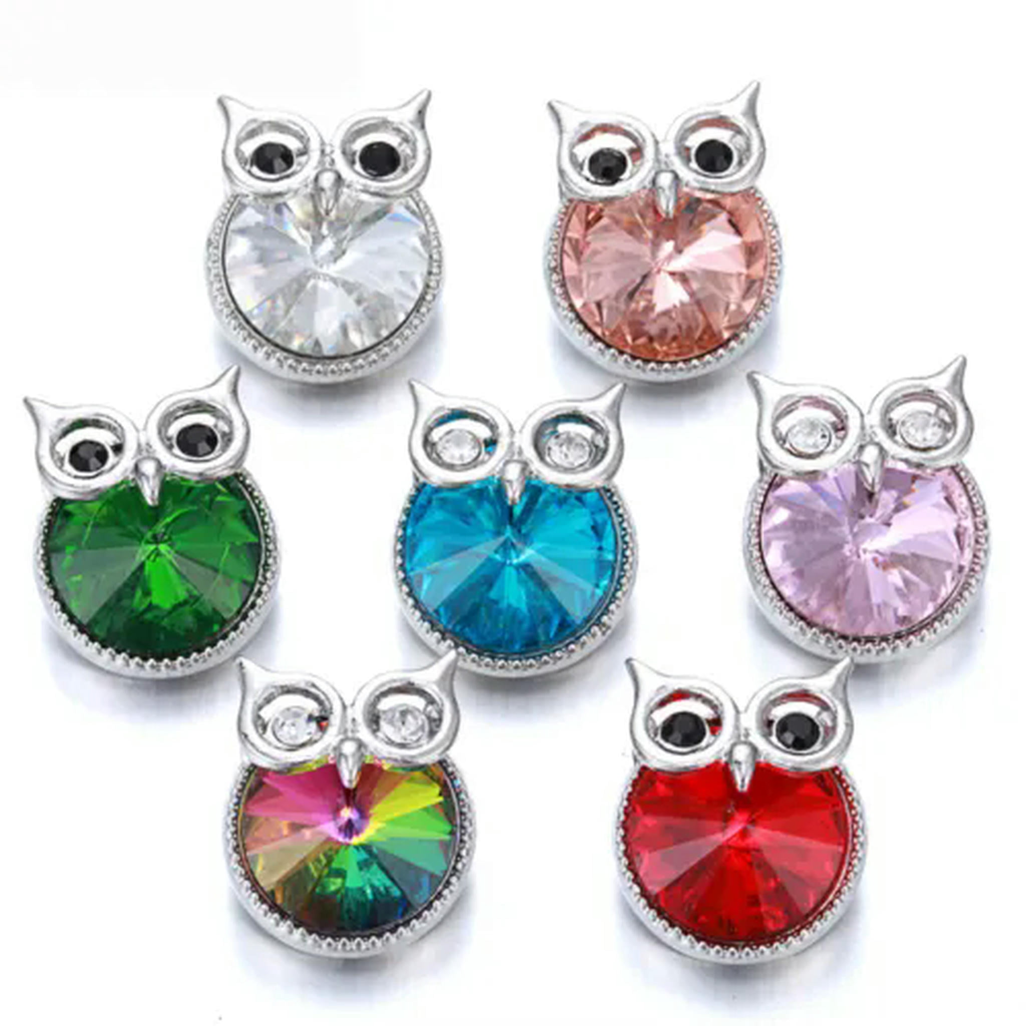 HOOUN 10X Cute Owl Crystal Chunk Charm Snap Button Fit 18mm Drill Snap ...
