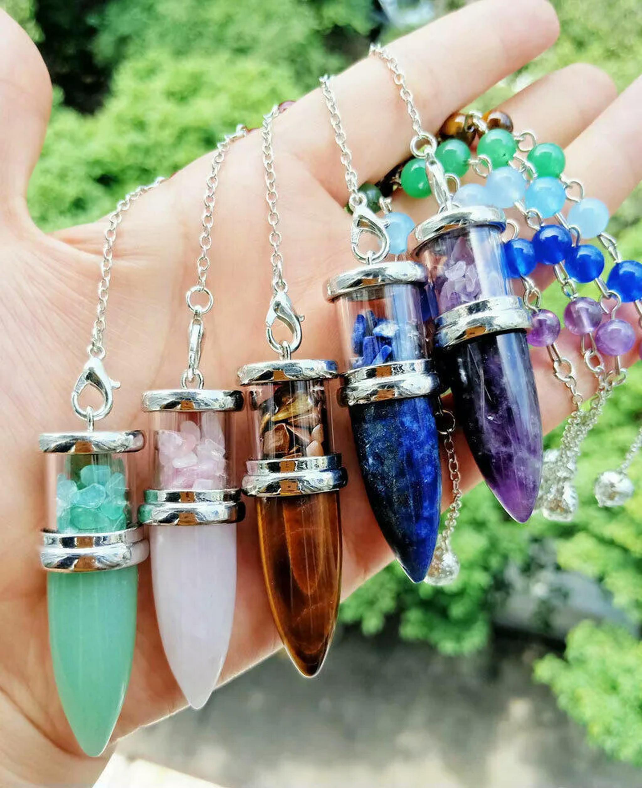 HOOUN 10pcs Amethyst Vary Stone Chakra Pendulum Pendants Energy Reiki ...