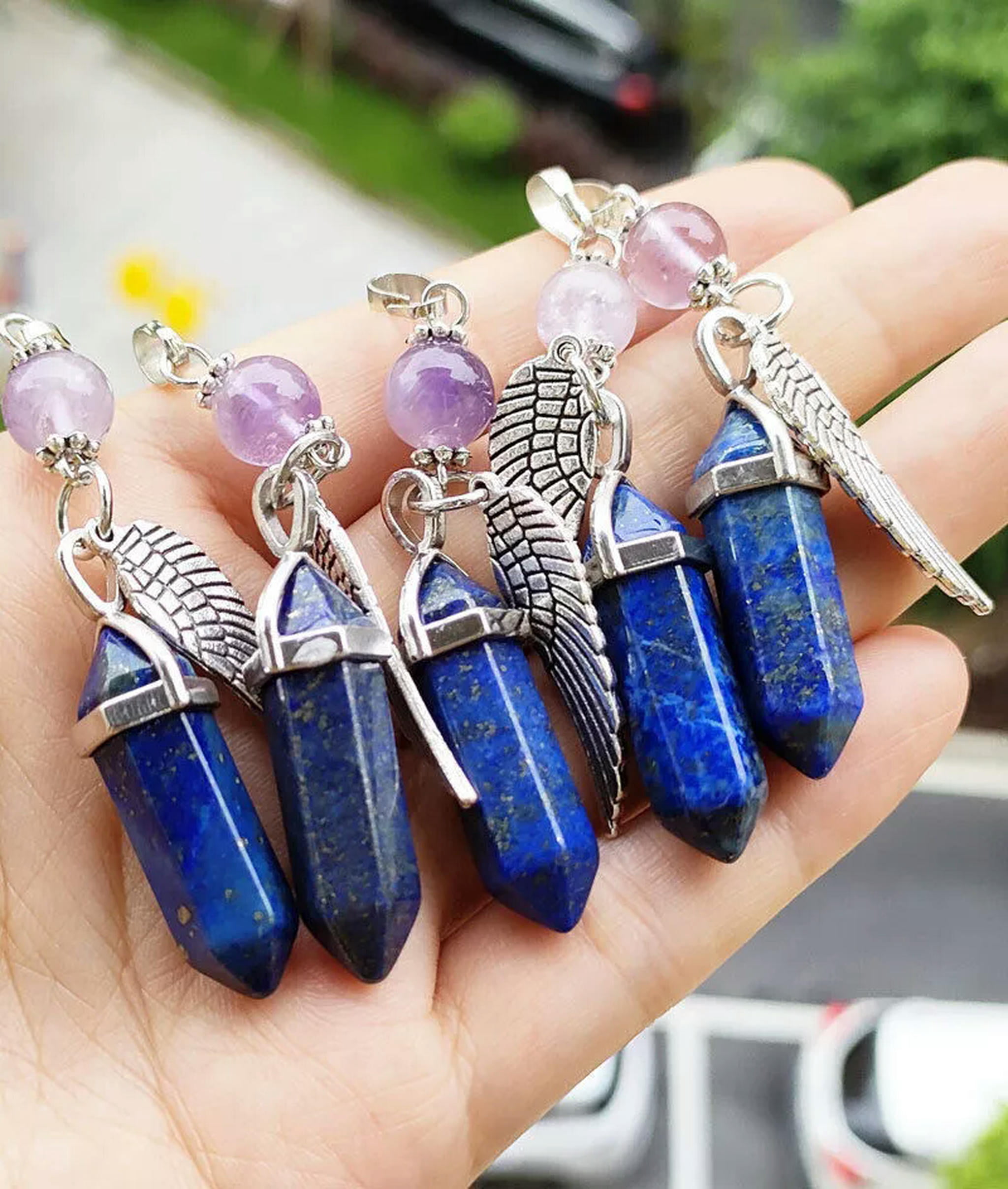HOOUN 10pcs Lapis Lazuli Amethyst Angel Wing Pendants Chakra Reiki ...