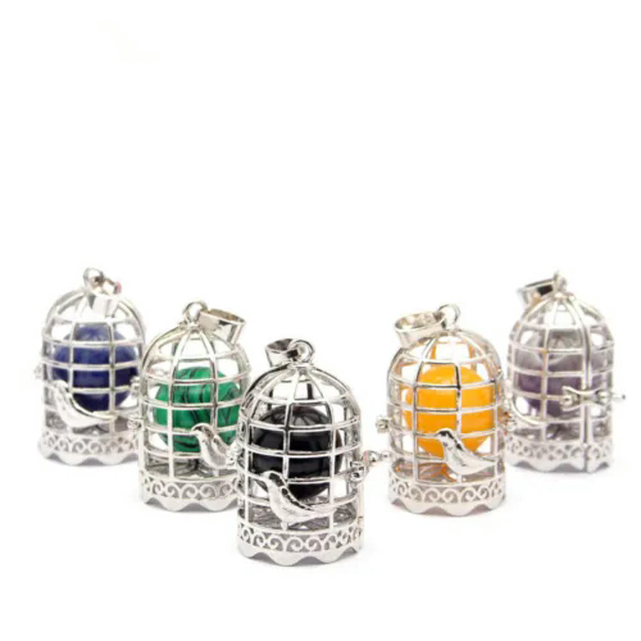 HOOUN 10pcs Mixed Natural Stone Bird Cage Diffuser Locket Pendant DIY ...