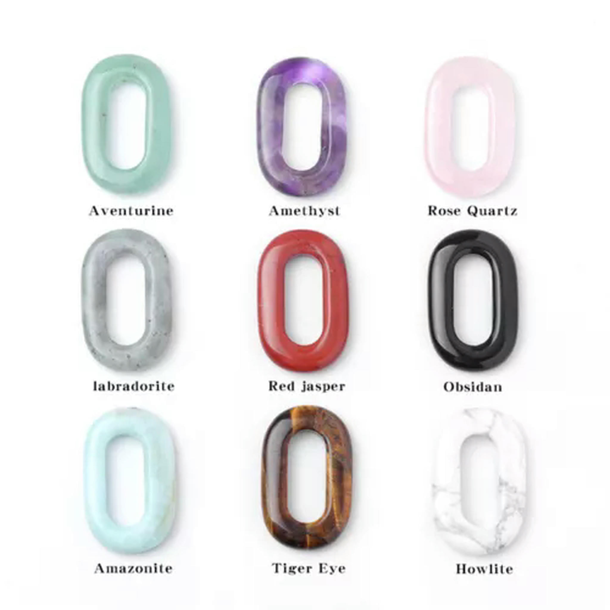 HOOUN 10pcs Mixed Natural Stone O-Ring Pendant Gem Oval DIY Necklace ...