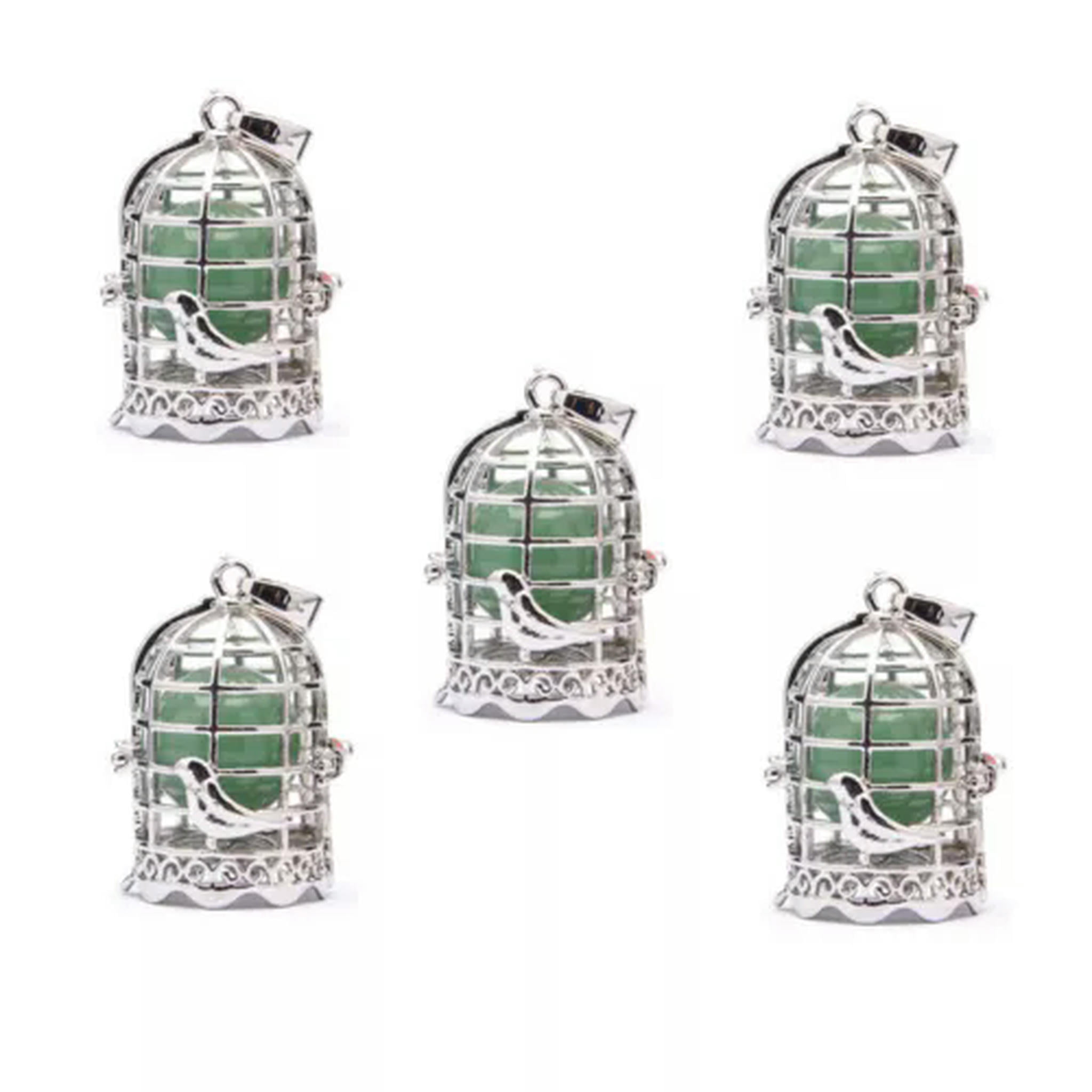HOOUN 10pcs Natural Green Aventurine Stone Bird Cage Diffuser Locket ...