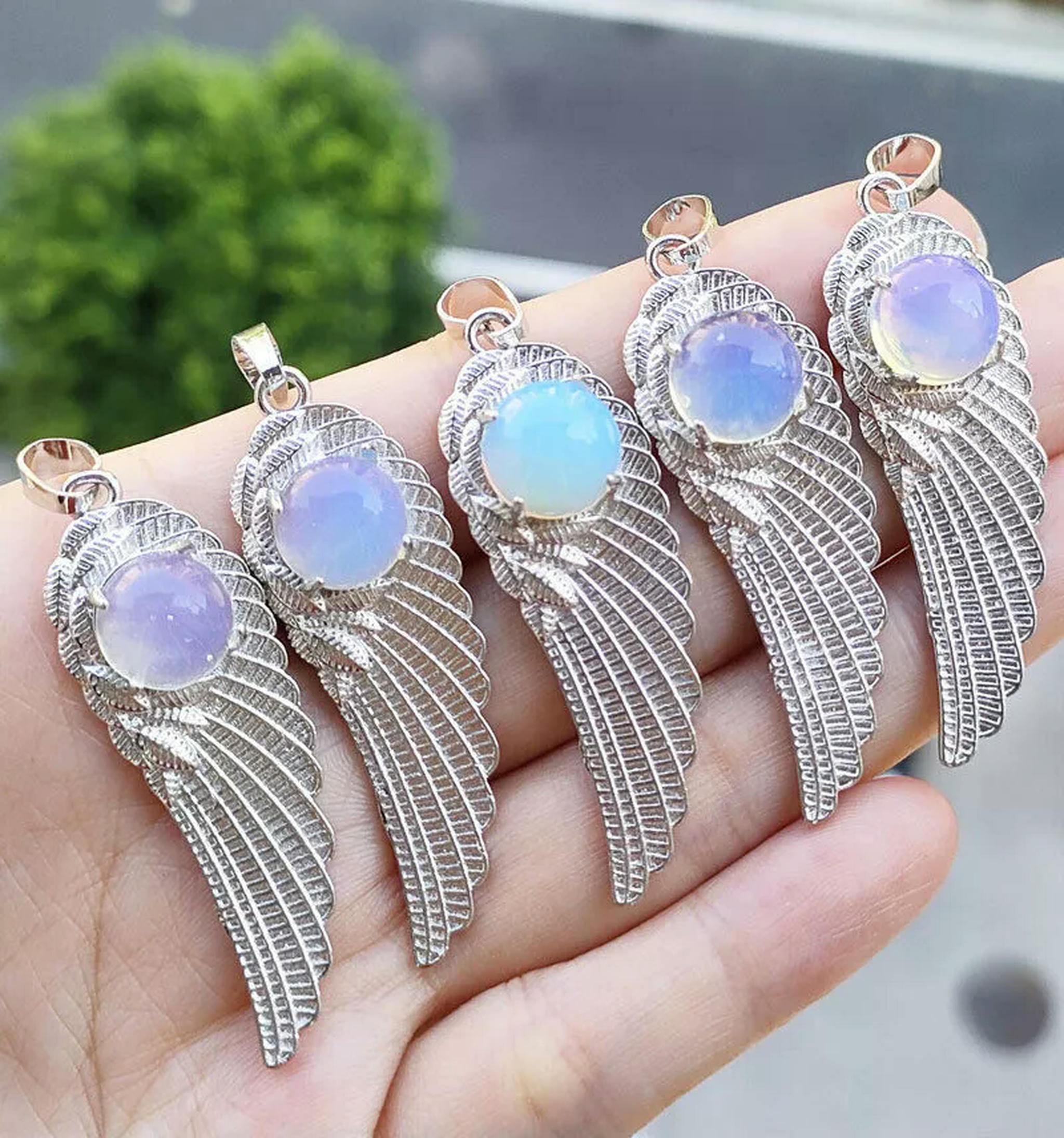 HOOUN 10pcs Opal Gems Stone Angel Wing Pendants Luck Energy Reiki ...