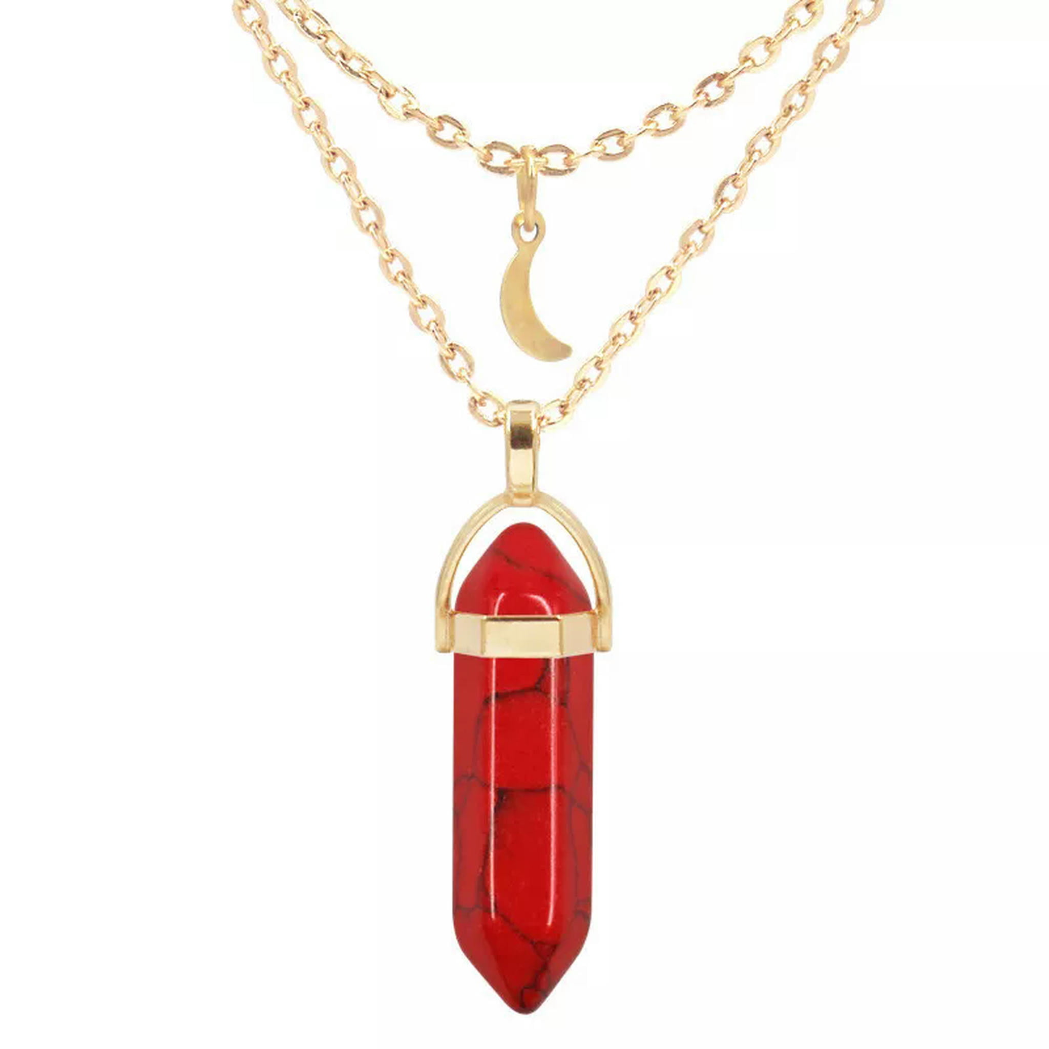 HOOUN 10pcs Red Turquoise Stone Layered Necklace Hexagonal Chakra ...