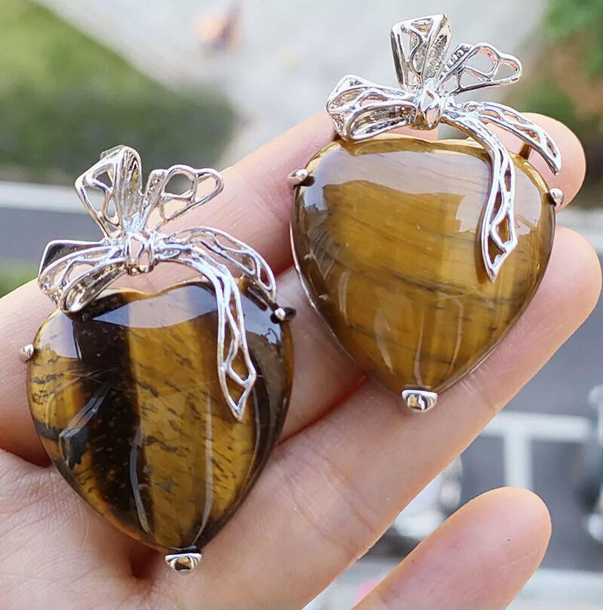HOOUN 10pcs Tiger eye Gems Heart Pendants Couple Love Magic Reiki ...