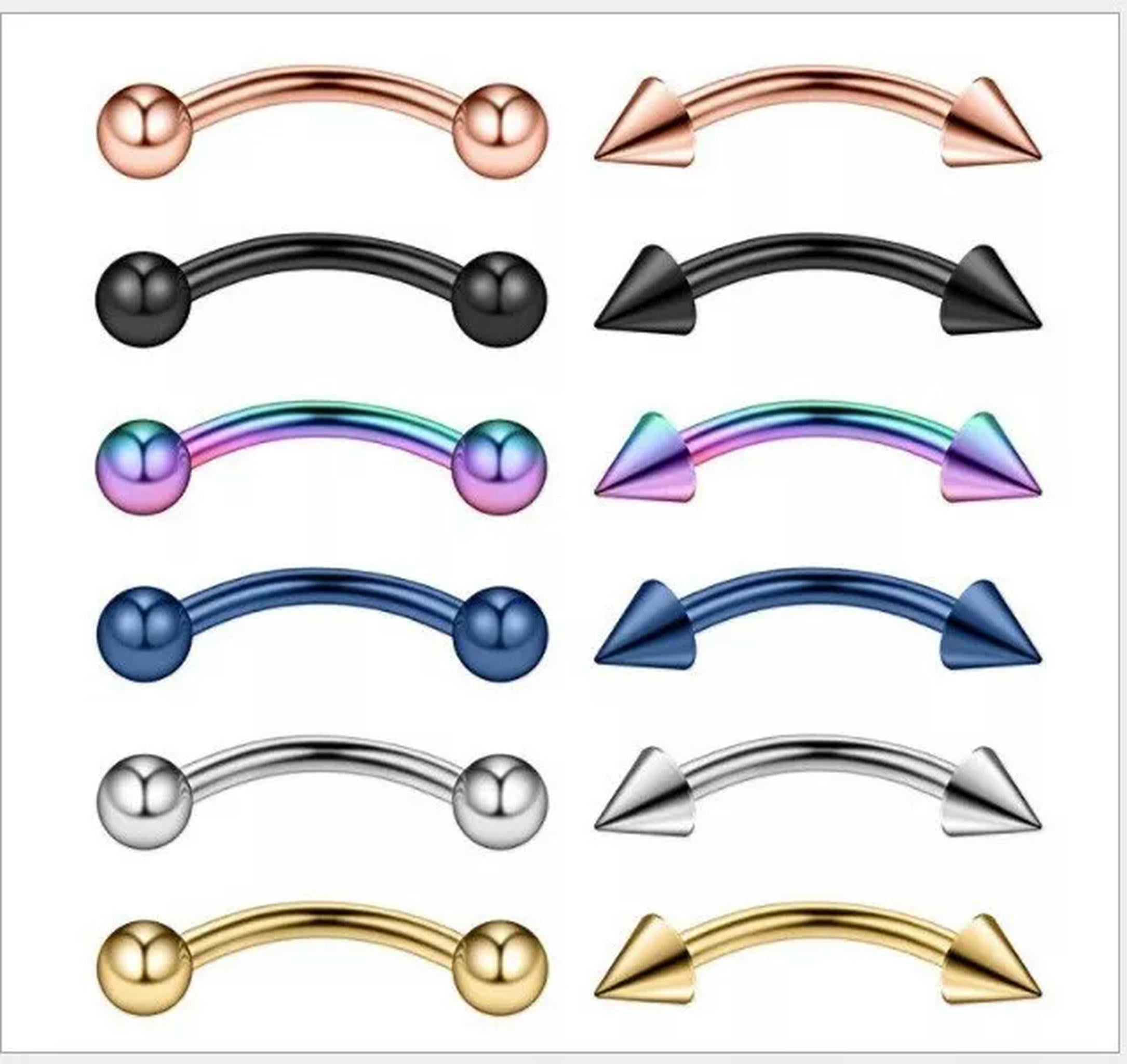 HOOUN 12 pcs Curved Barbell Eyebrow Banana Bar Ring Piercing Steel ...
