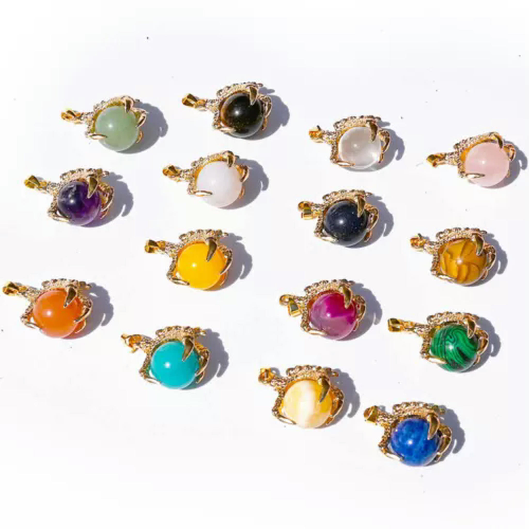 HOOUN 12pcs Mixed Natural Stone Gems Dragon Claw Pendants Chakra Reiki ...