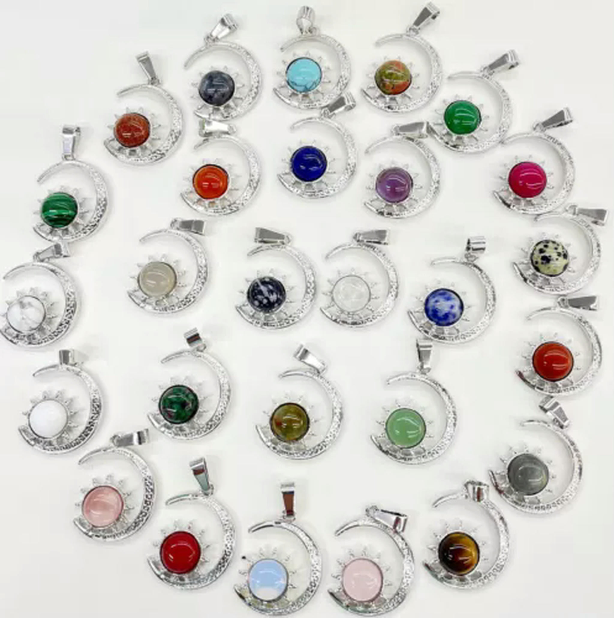 HOOUN 12pcs Mixed Natural Stone Gems Moon Sun Pendants Chakra Reiki ...