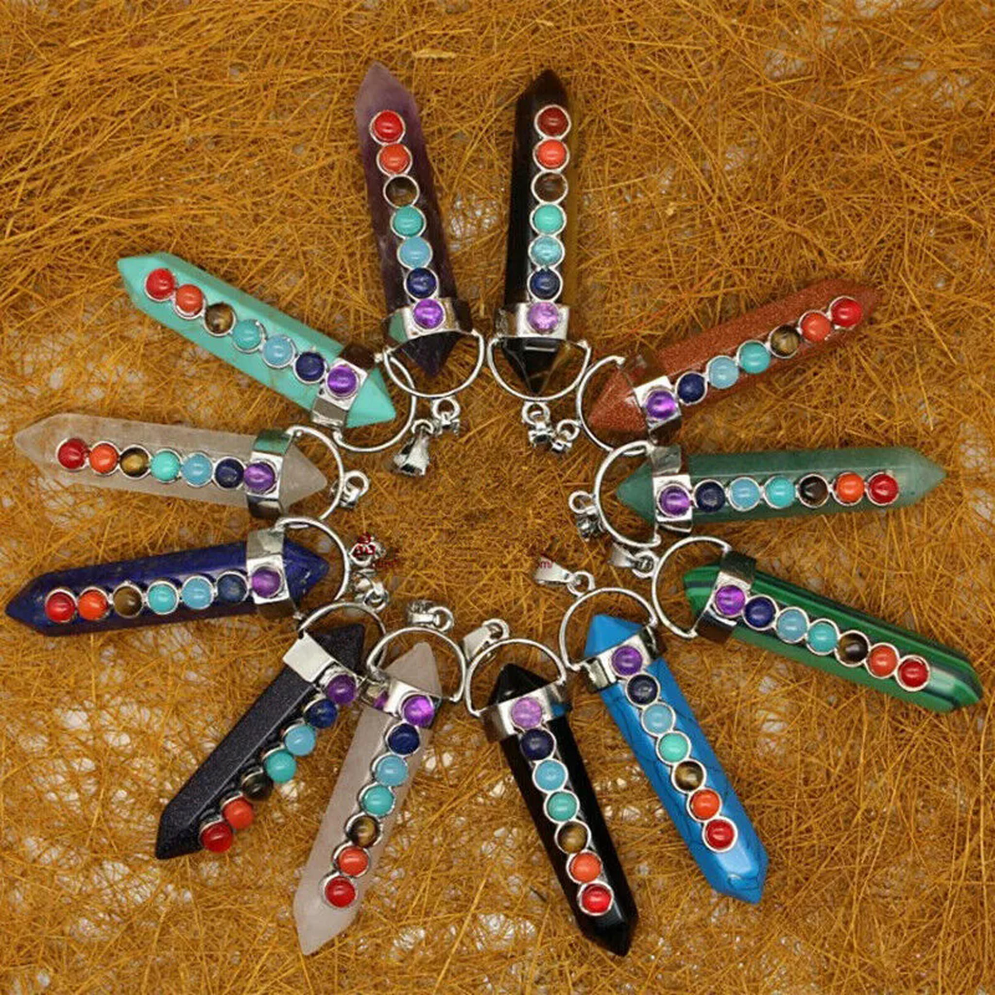 HOOUN 12pcs Wholesale Natural Mixed Stone Hexagonal Column Column Seven ...