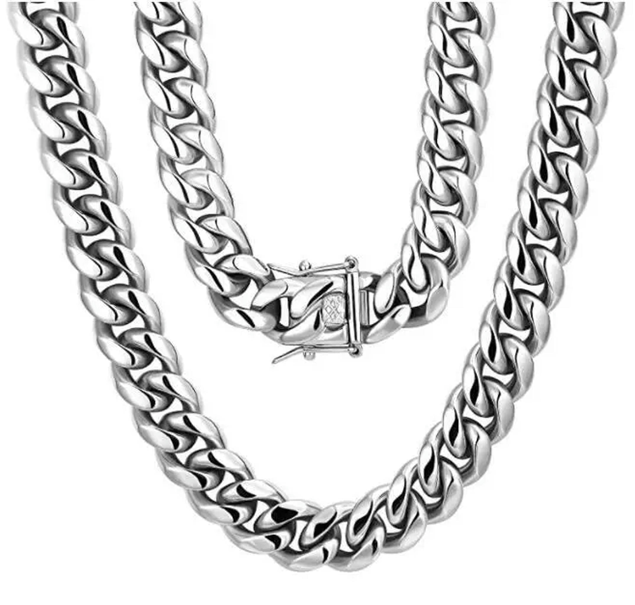 HOOUN 13mm 24inch Silver Stainless Steel Smooth Curb Link Chain ...