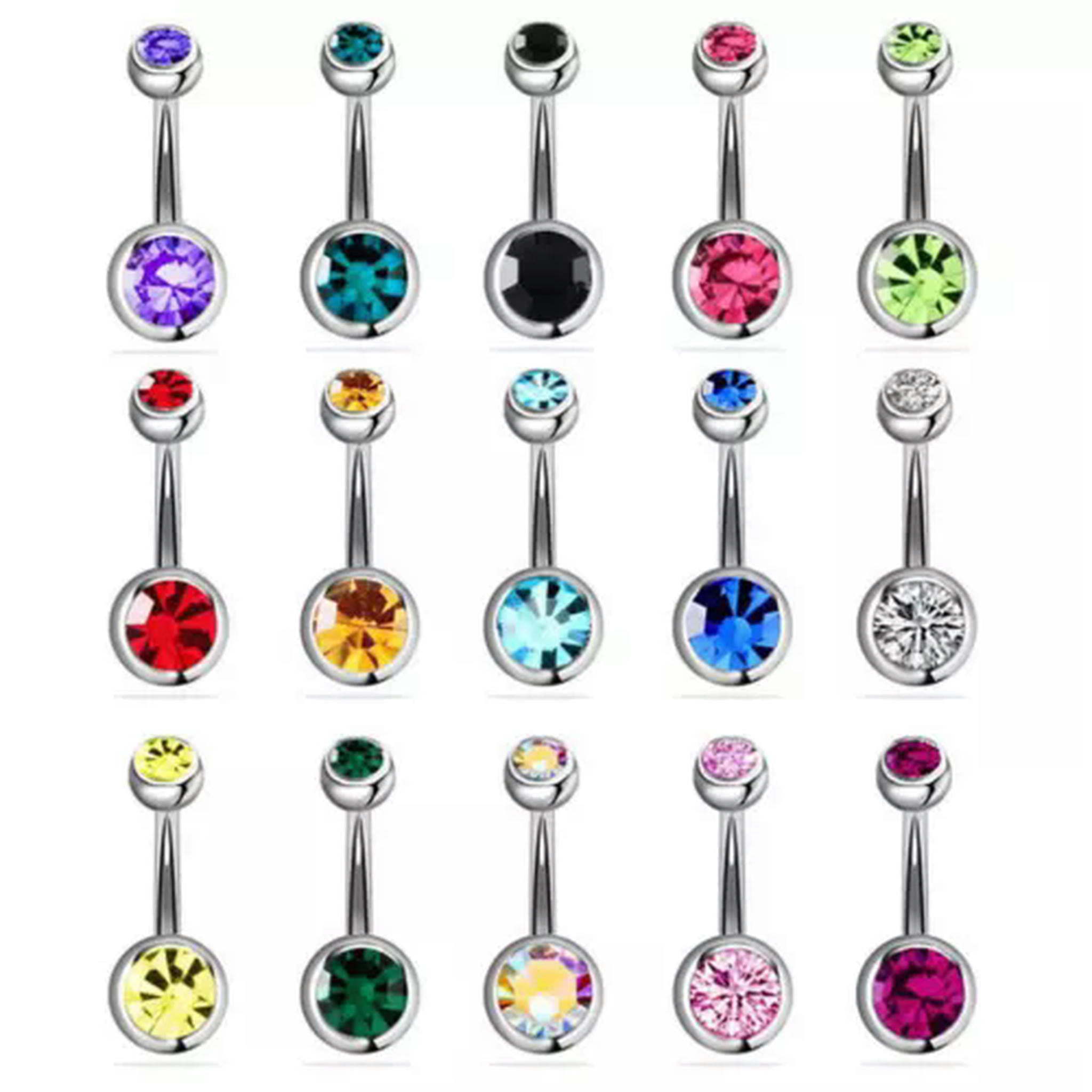 HOOUN 14G Belly Button Rings Colorful Crystal Double Gem Navel Piercing ...