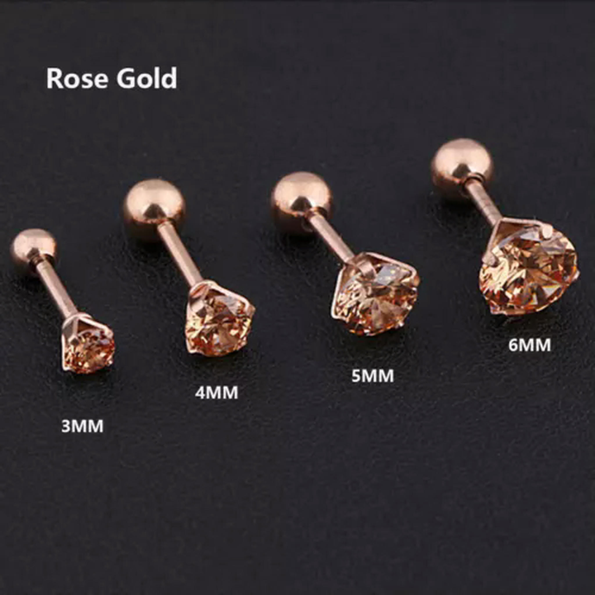 HOOUN 1PC Titanium Steel Round CZ Stud Earrings Screw Back Ear Stud for ...