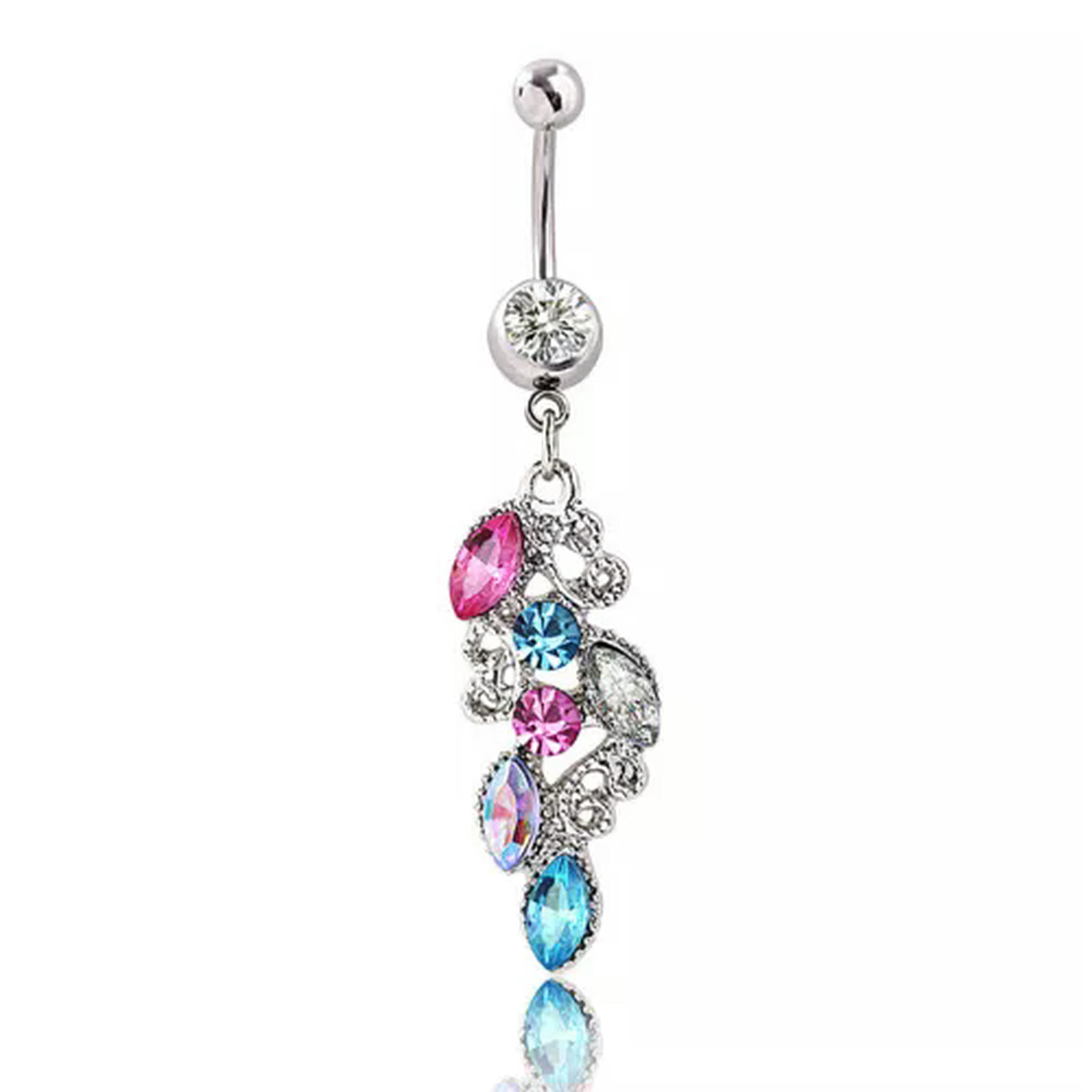 HOOUN 1pc Girls Rhinestone Belly Navel Rings Stainless Steel Dangle ...