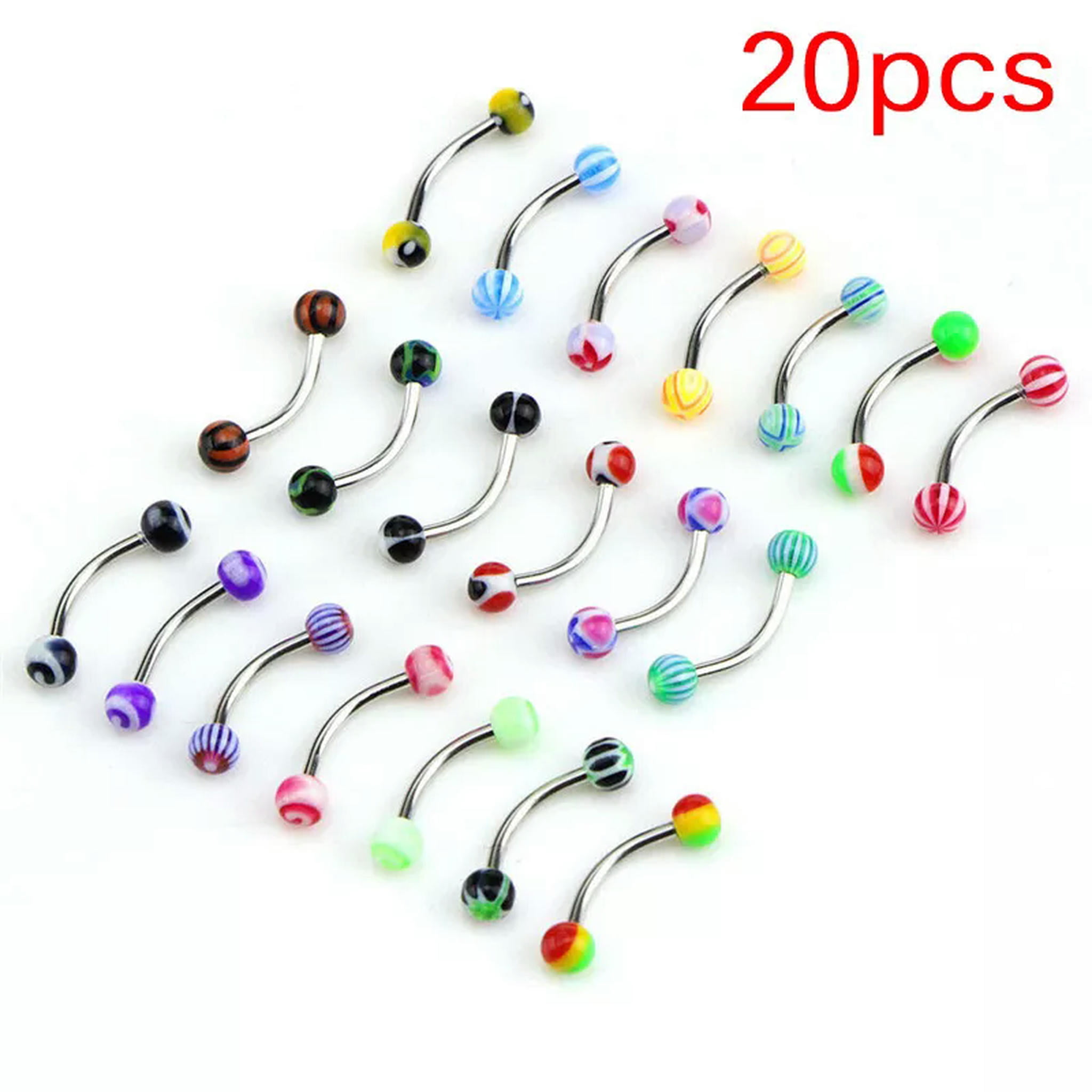 HOOUN 20X Stainless Steel Ball Barbell Curved Eyebrow Rings Bars Tragus ...