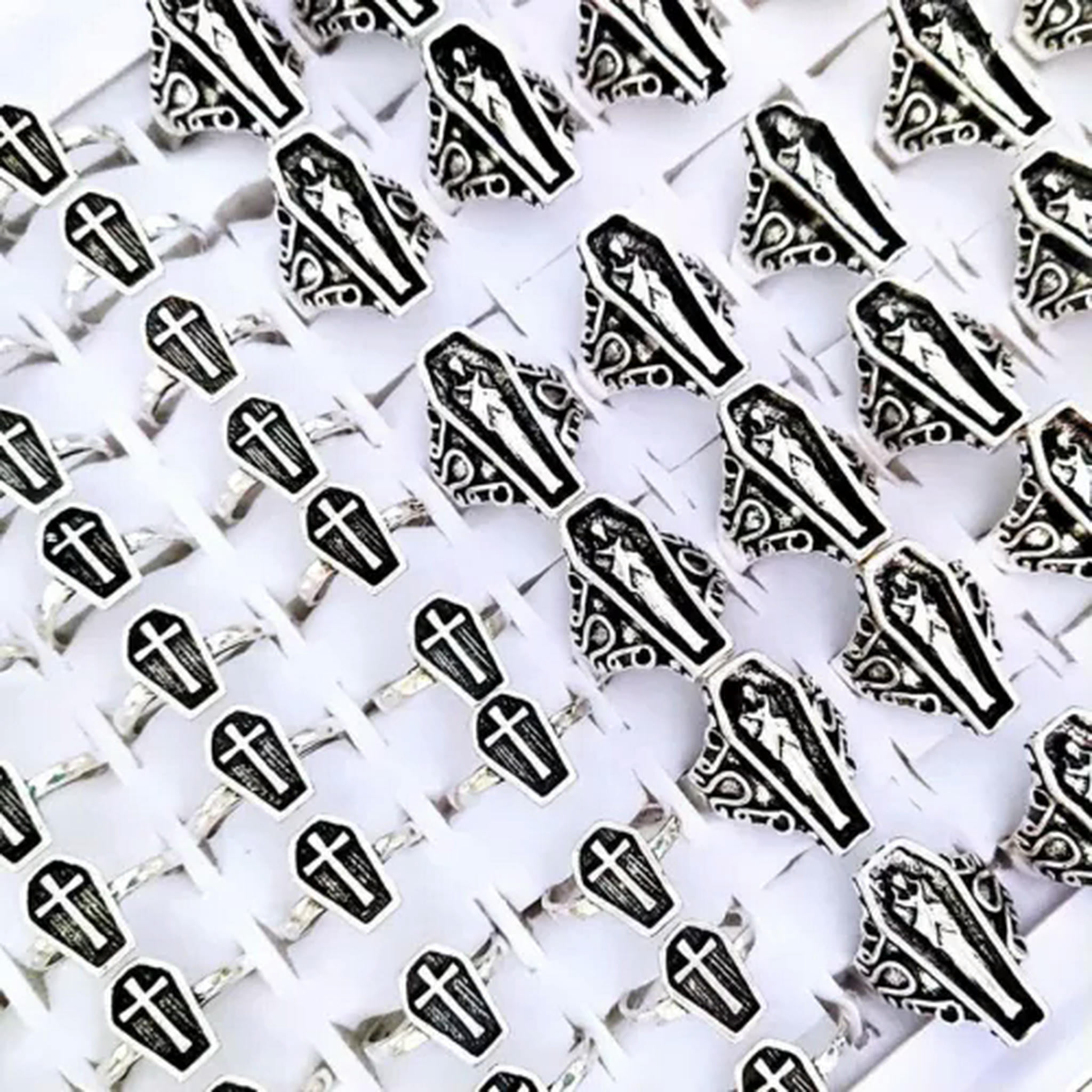 HOOUN 20pcs Gothic Vintage Coffin Egyptian Mummy Ring Retro Cross Metal ...