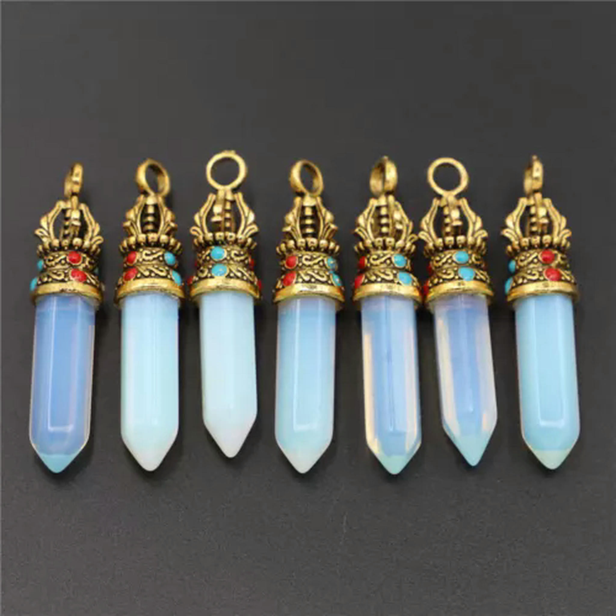 HOOUN 20pcs Opal Stone Hexagonal Column Healing Point Cut Reiki Pendant ...