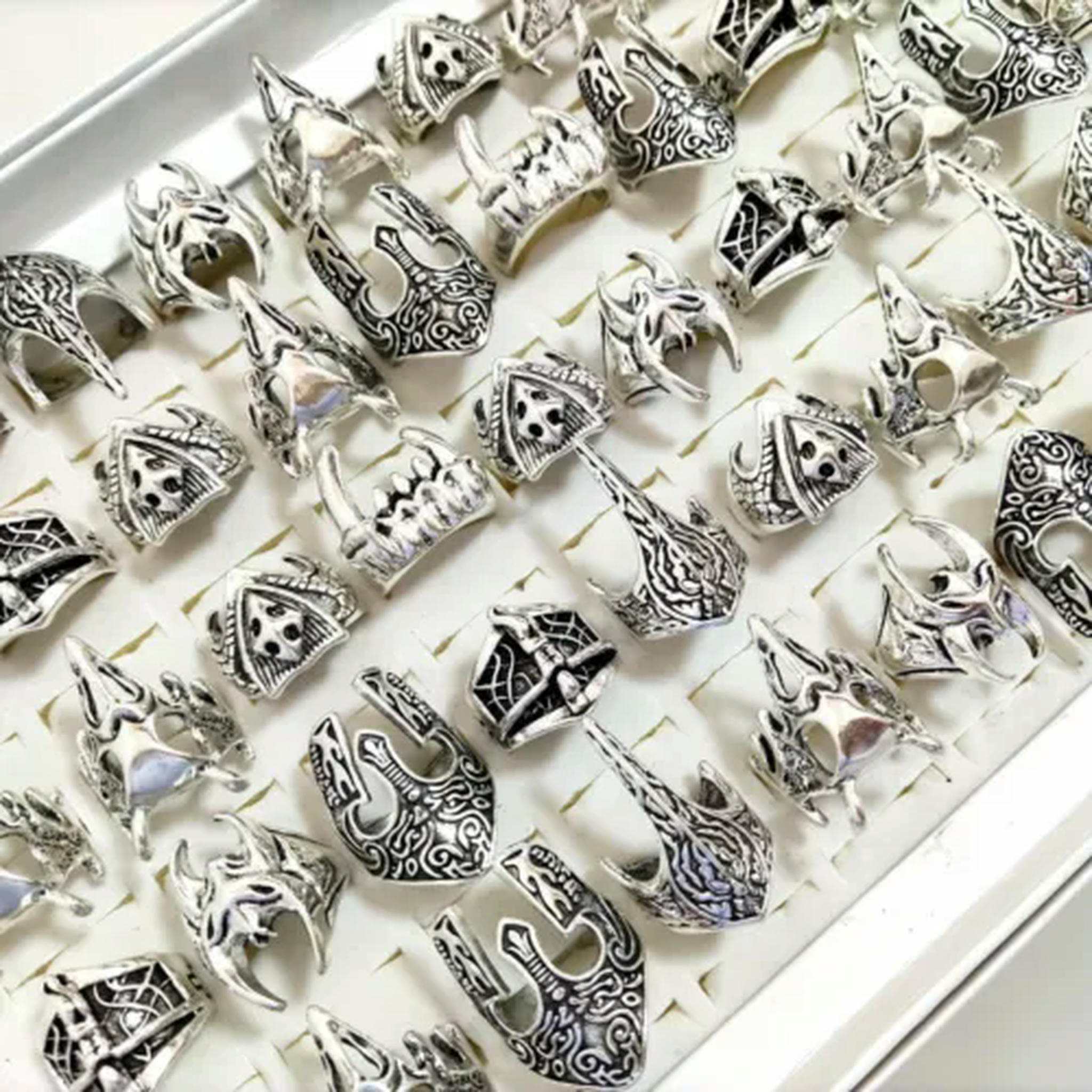 HOOUN 20pcs Retro Biker Men Ring Ancient Vintage Silver Gothic Metal ...