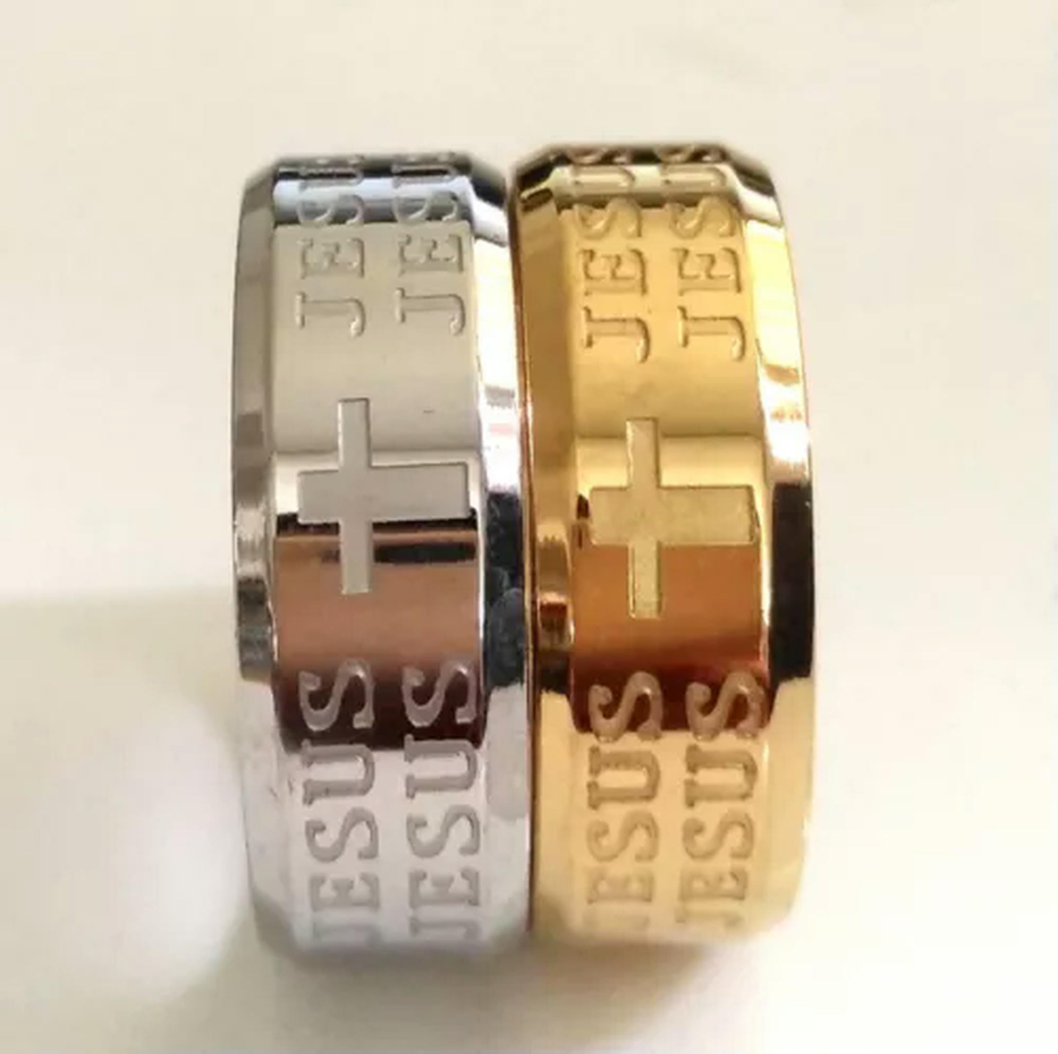 HOOUN 24pcs Stainless Steel Christian Ring Jesus Cross Letter Bible ...