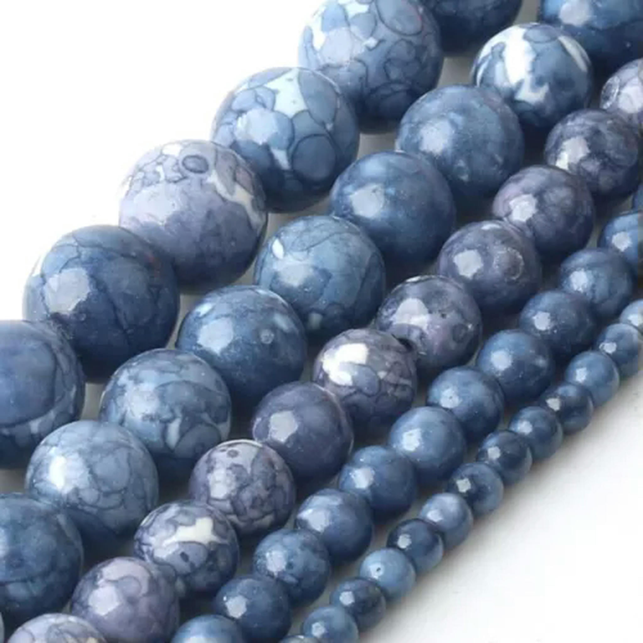 HOOUN 4/6/8/10/12mm Blue Rain Flower Jasper Natural Stone Loose Beads ...