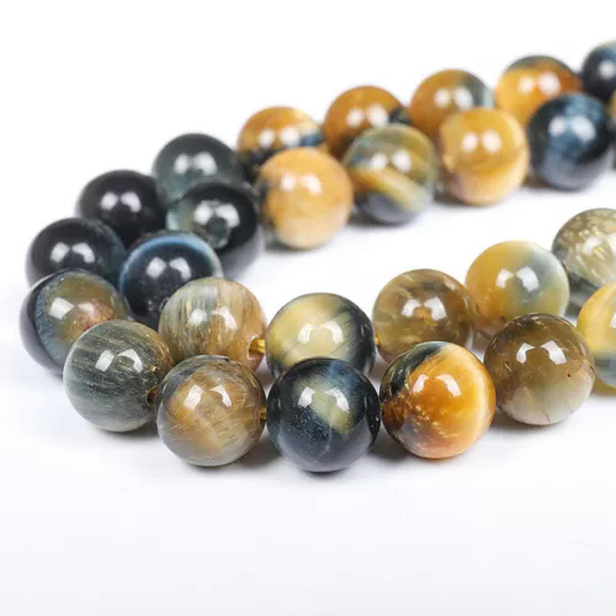 HOOUN 4 6 8 10 12mm Natural Tiger Eye Loose Strand Beads Stones Jewelry Making DIY-8mm-Gold Blue ...