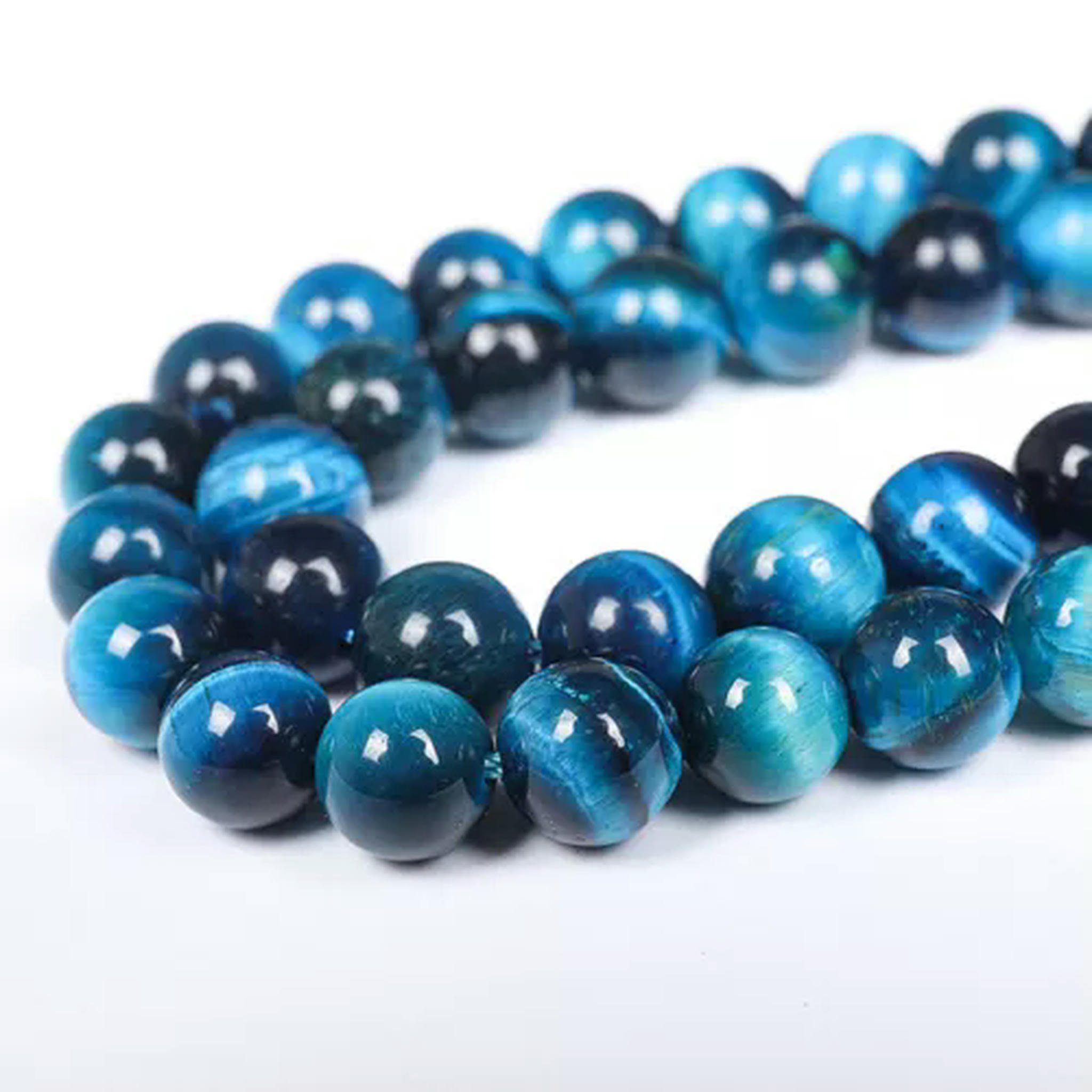 HOOUN 4 6 8 10 12mm Natural Tiger Eye Loose Strand Beads Stones Jewelry Making DIY-8mm-Lake Blue ...