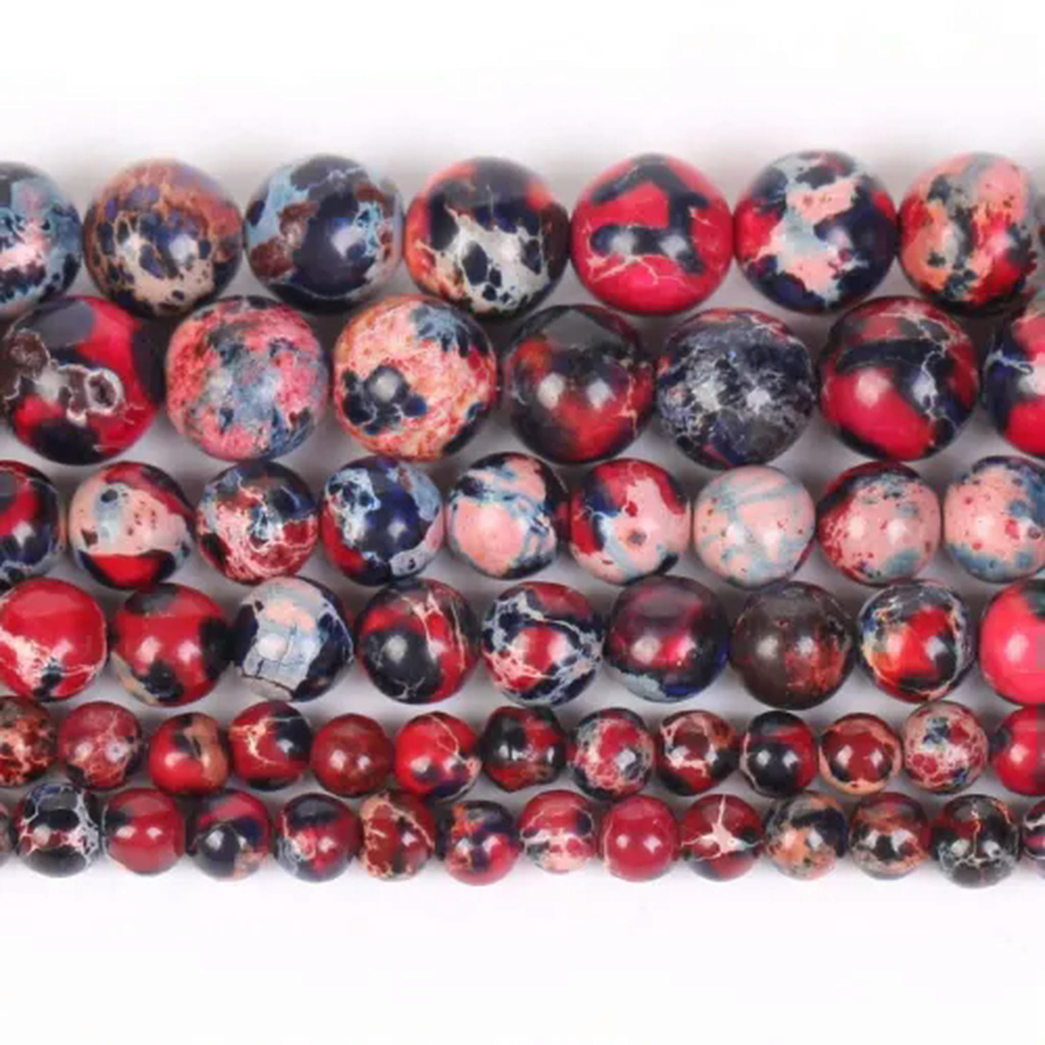HOOUN 4/6/8/10mm Natural Colorful Sea Sediment Jasper Stone Round Bead ...