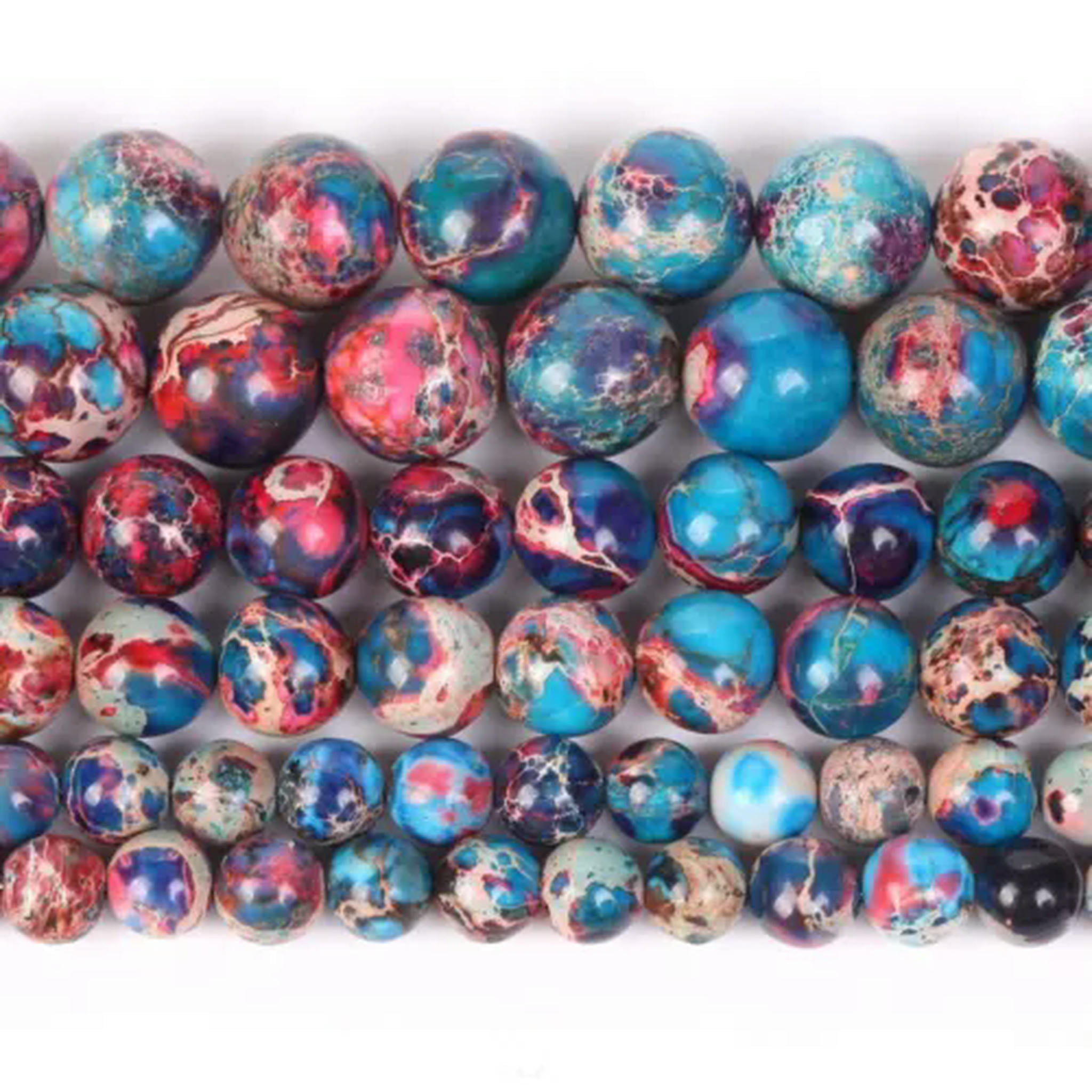 HOOUN 4/6/8/10mm Natural Colorful Sea Sediment Jasper Stone Round Bead ...