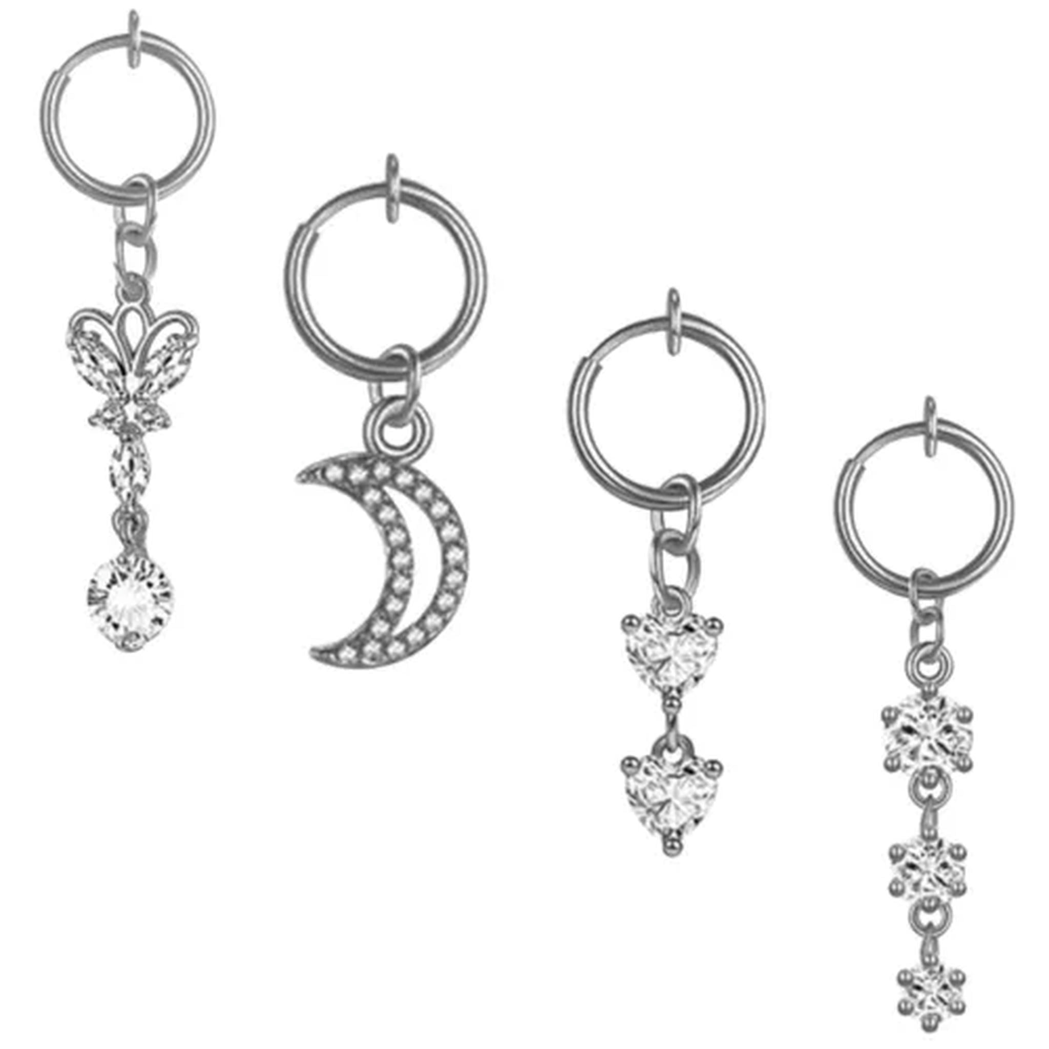 HOOUN 4pcs Fake Belly Piercing Ring Clip on Belly Navel Button Rings ...