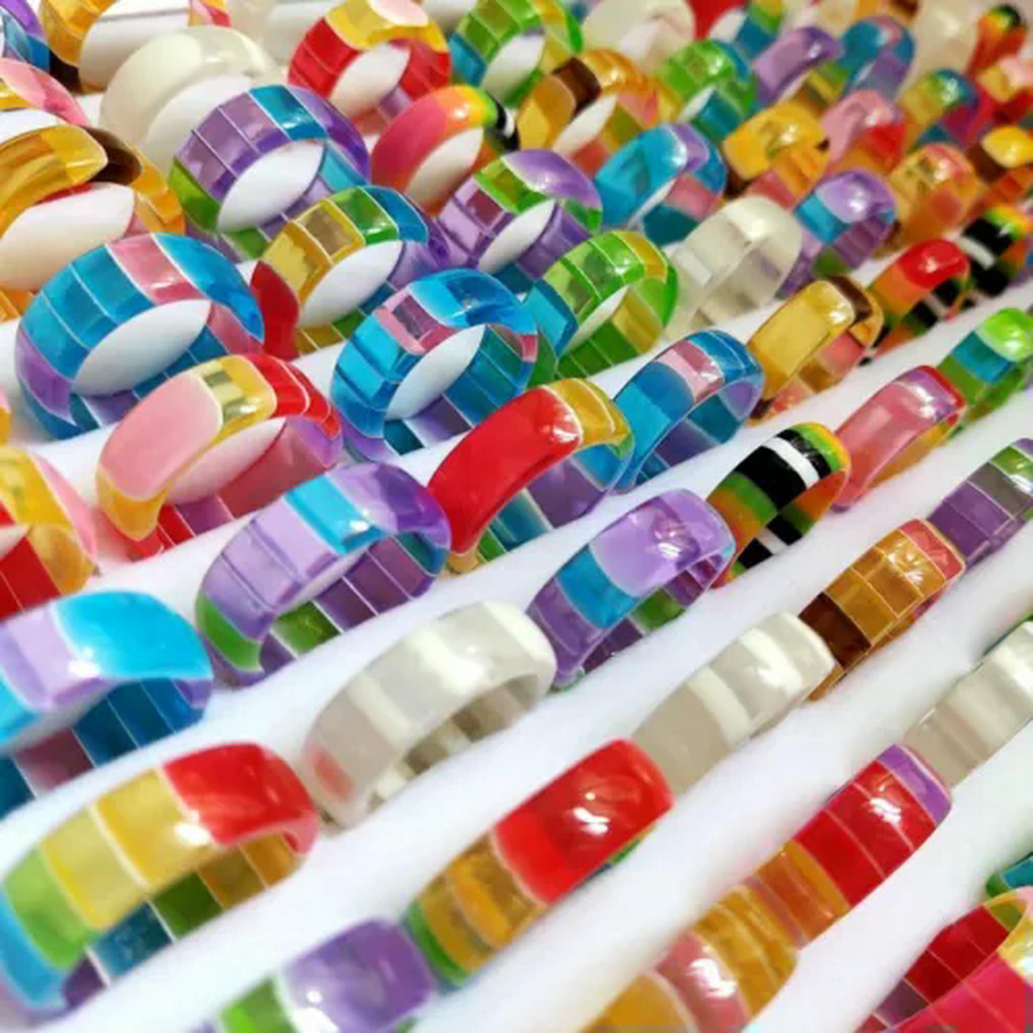 HOOUN 50pcs Charm Cute Resin Ring For Women Acrylic Sweet Rings ...
