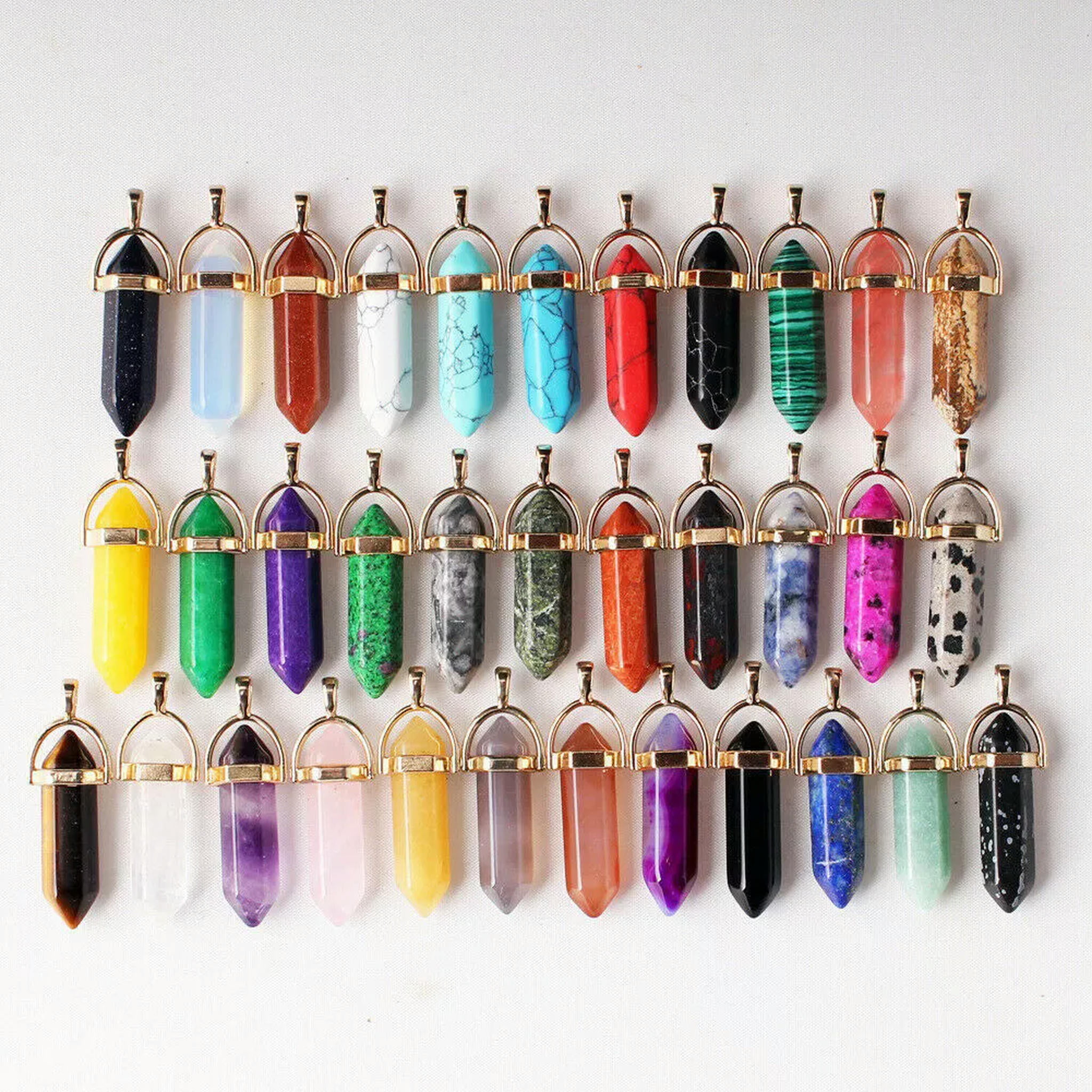 HOOUN 50pcs Natural Mixed Hexagonal Column Stone Pendants for Jewelry ...