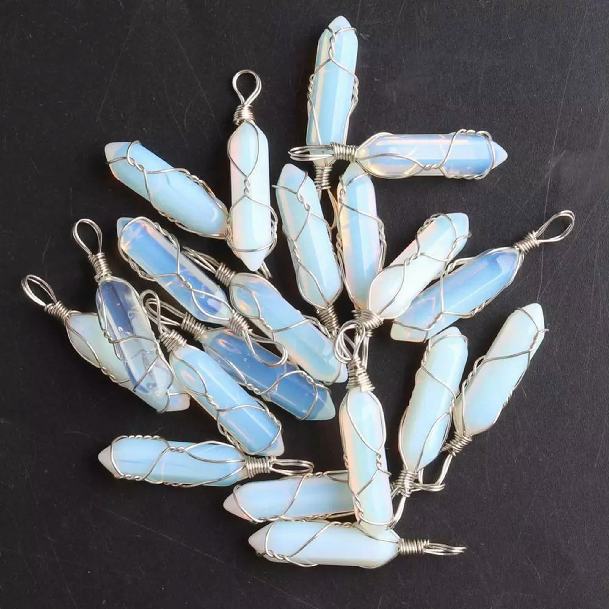 HOOUN 50pcs Opal Stone Pillar Handmade Silver Iron Wire Hexagonal ...