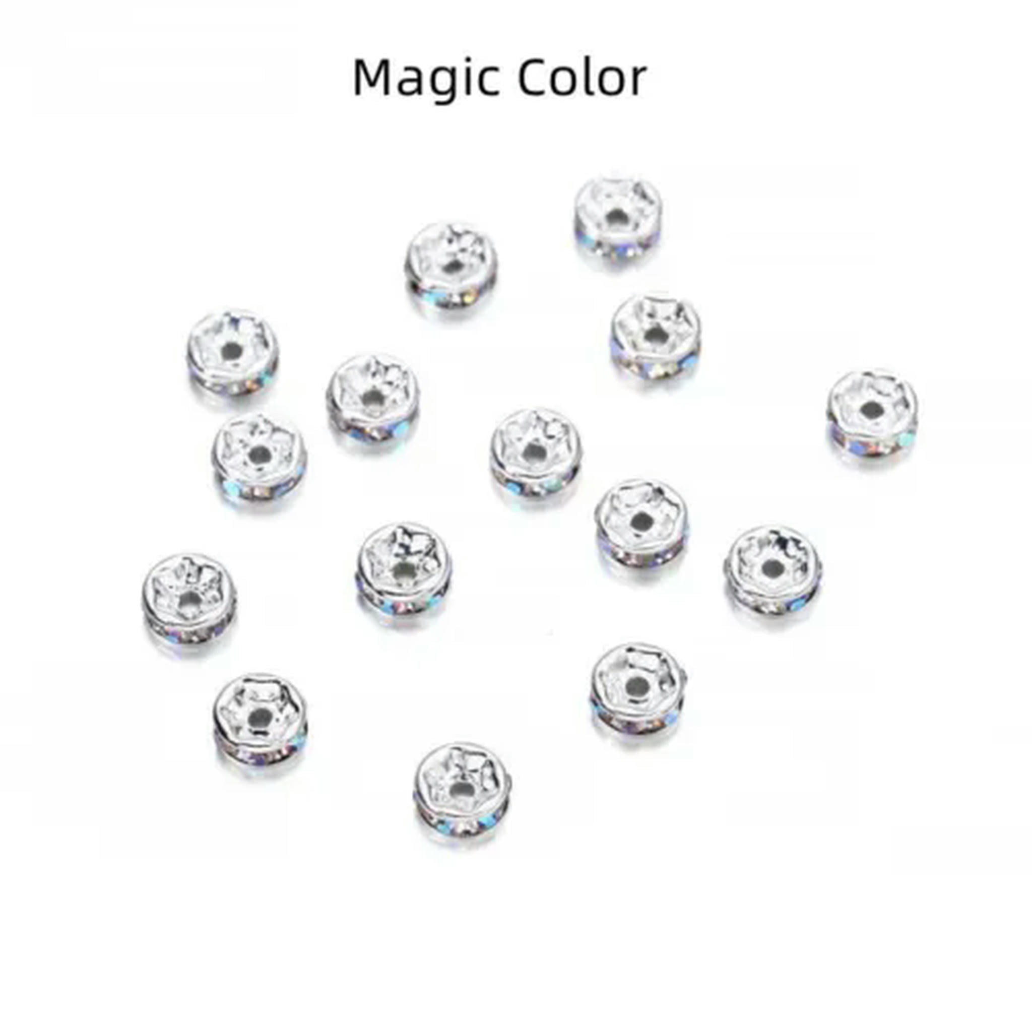 HOOUN 50pcs Rhinestone Rondelles Crystal Bead Loose Spacer Bead for DIY Jewelry Making-Magic ...