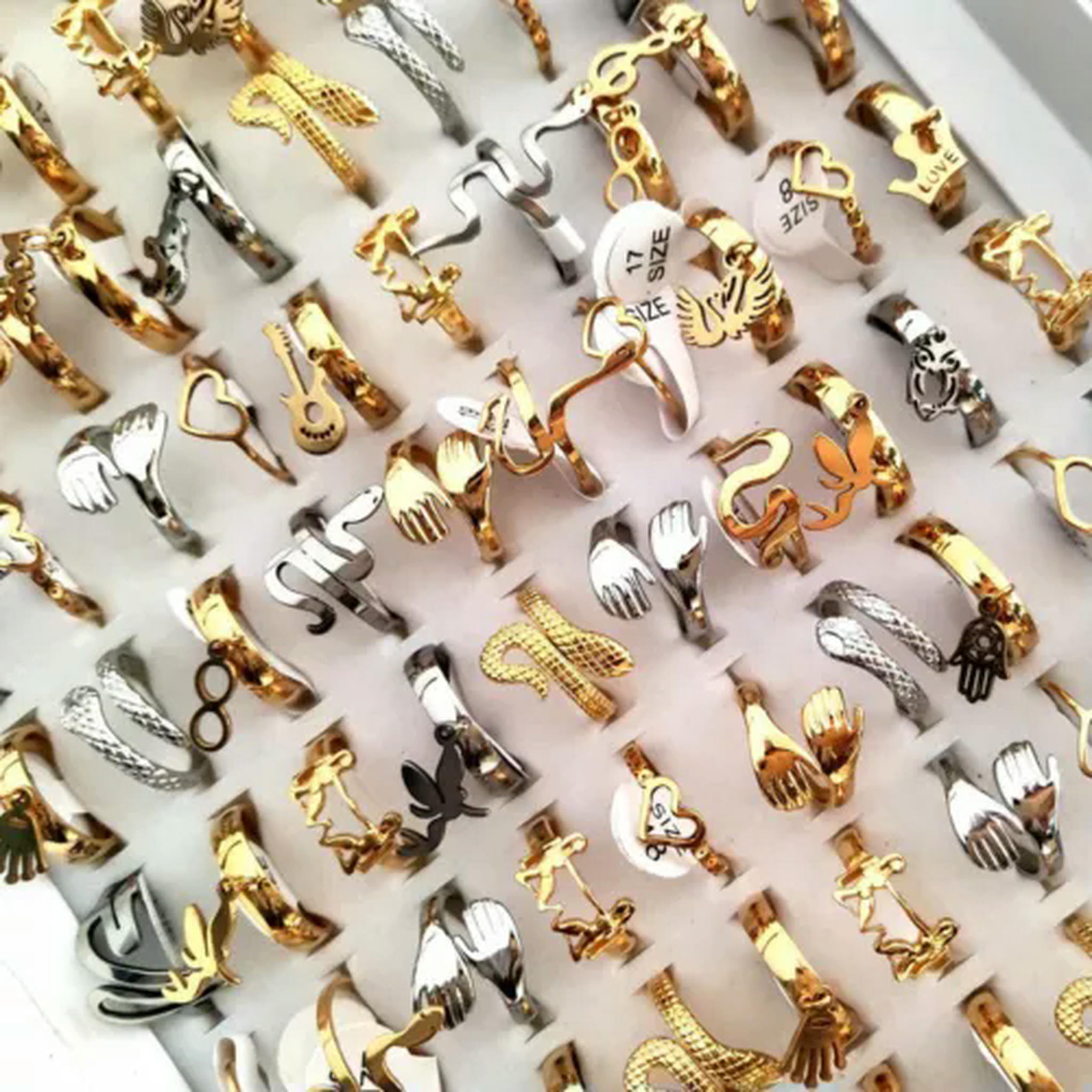 HOOUN 50pcs Top Mix Stainless Steel Cute Rings Pendant Ring Snake Heart ...