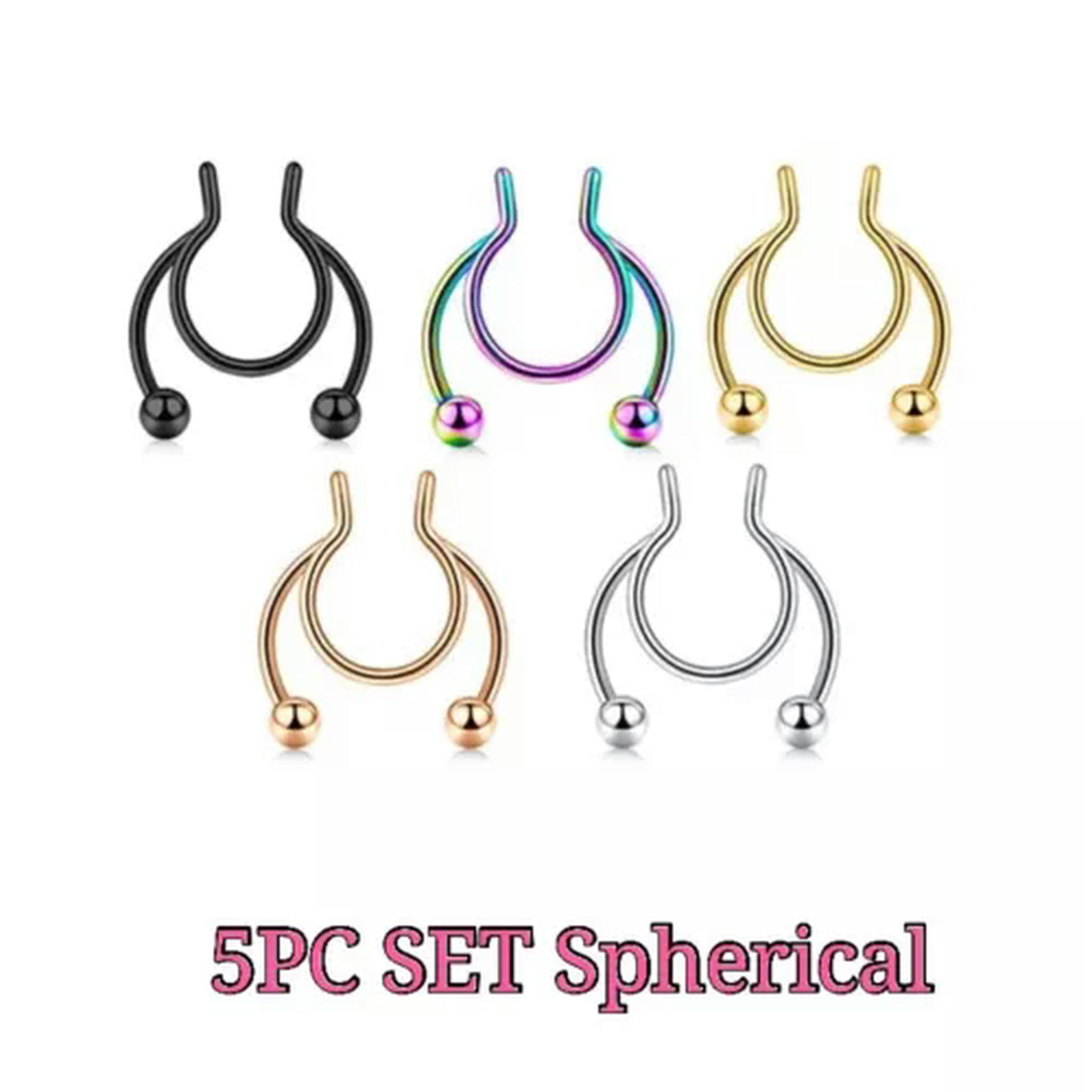 HOOUN 5PC Value Non-piercing 316L Stainless Steel Fake Nose Septum Ring ...