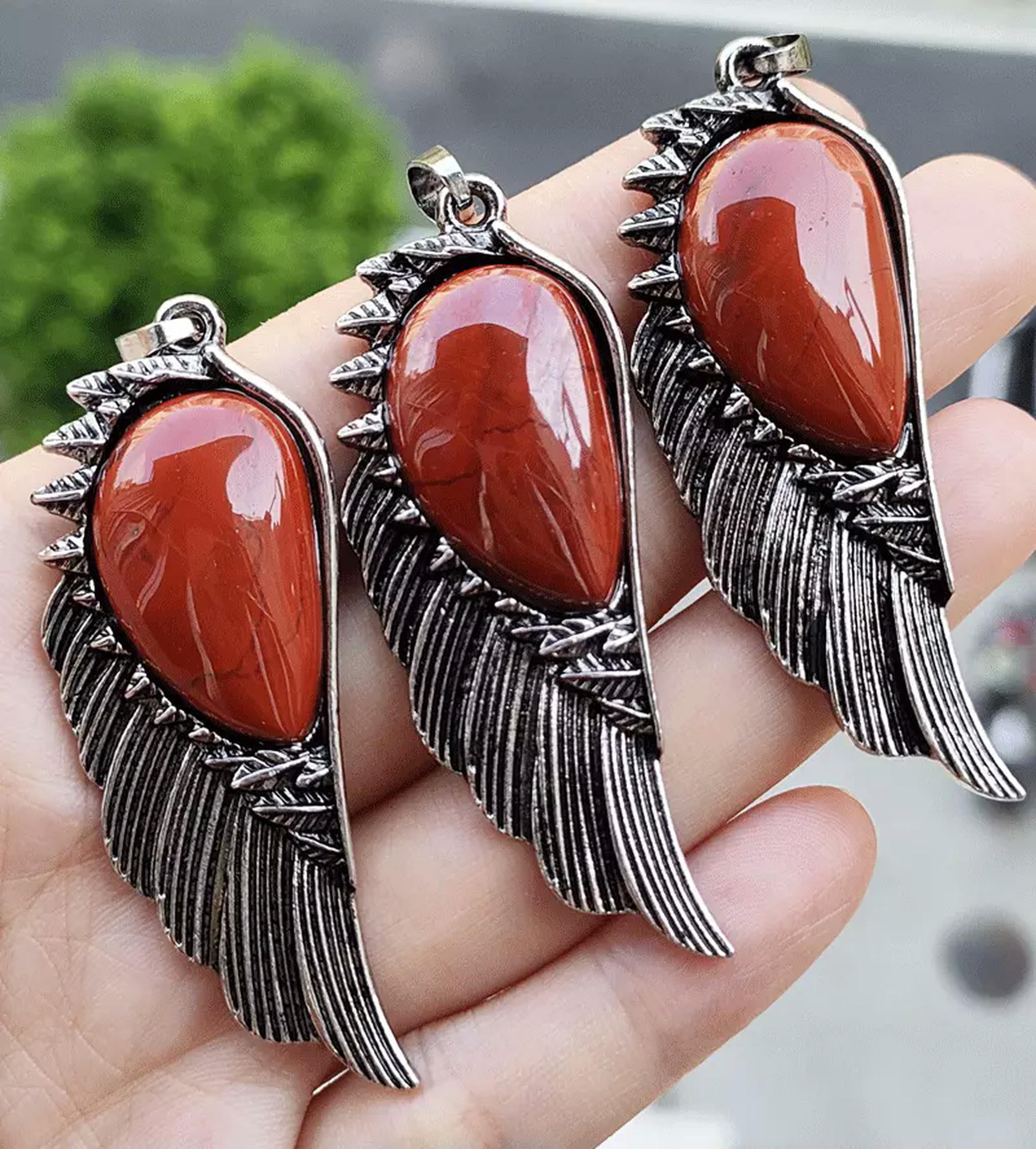 HOOUN 5pcs Flame Jasper Gems Angel Wing Pendants Luck Energy Reiki ...