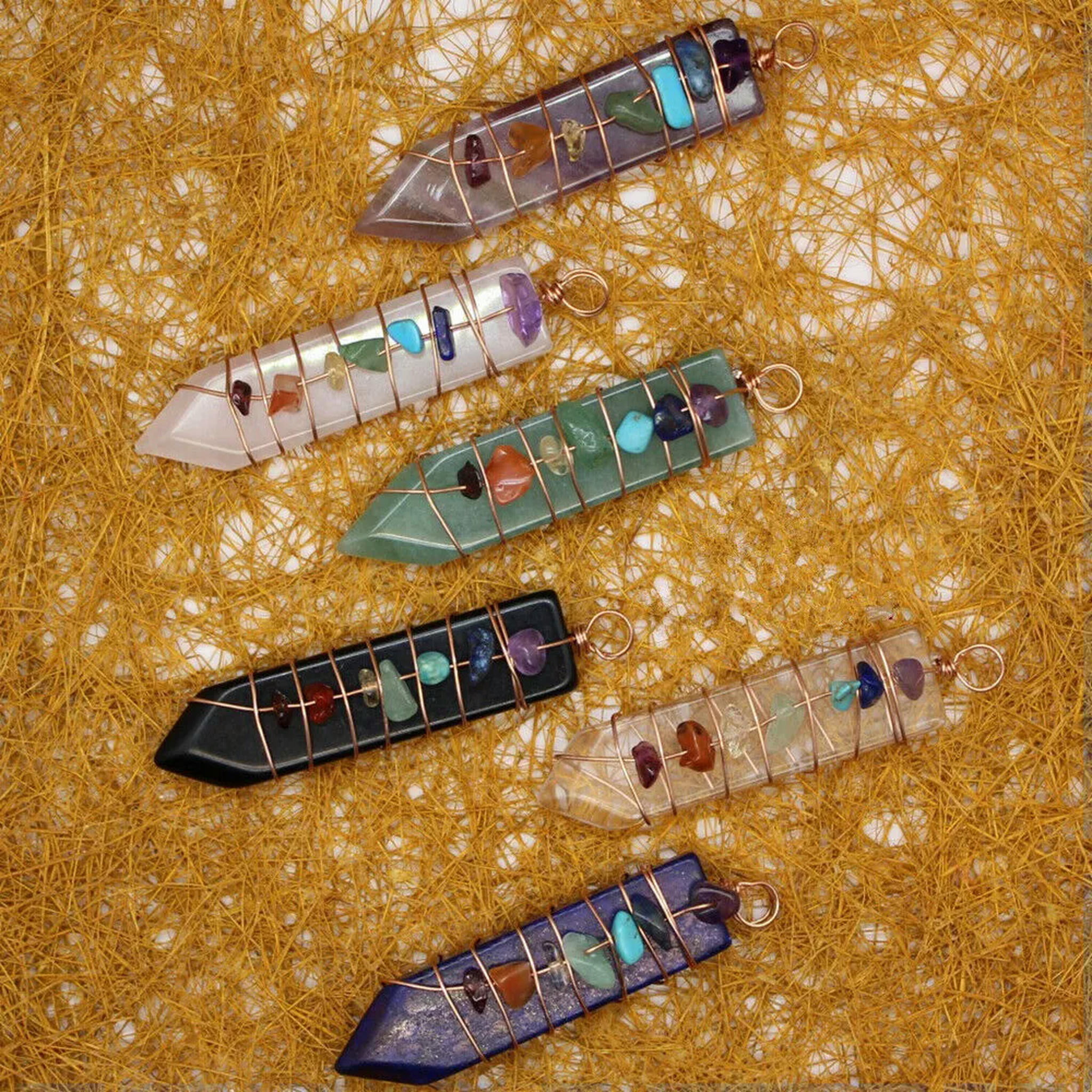 HOOUN 6pcs Wholesale Natural Stone Pendant Sword Seven Chakras Bead ...