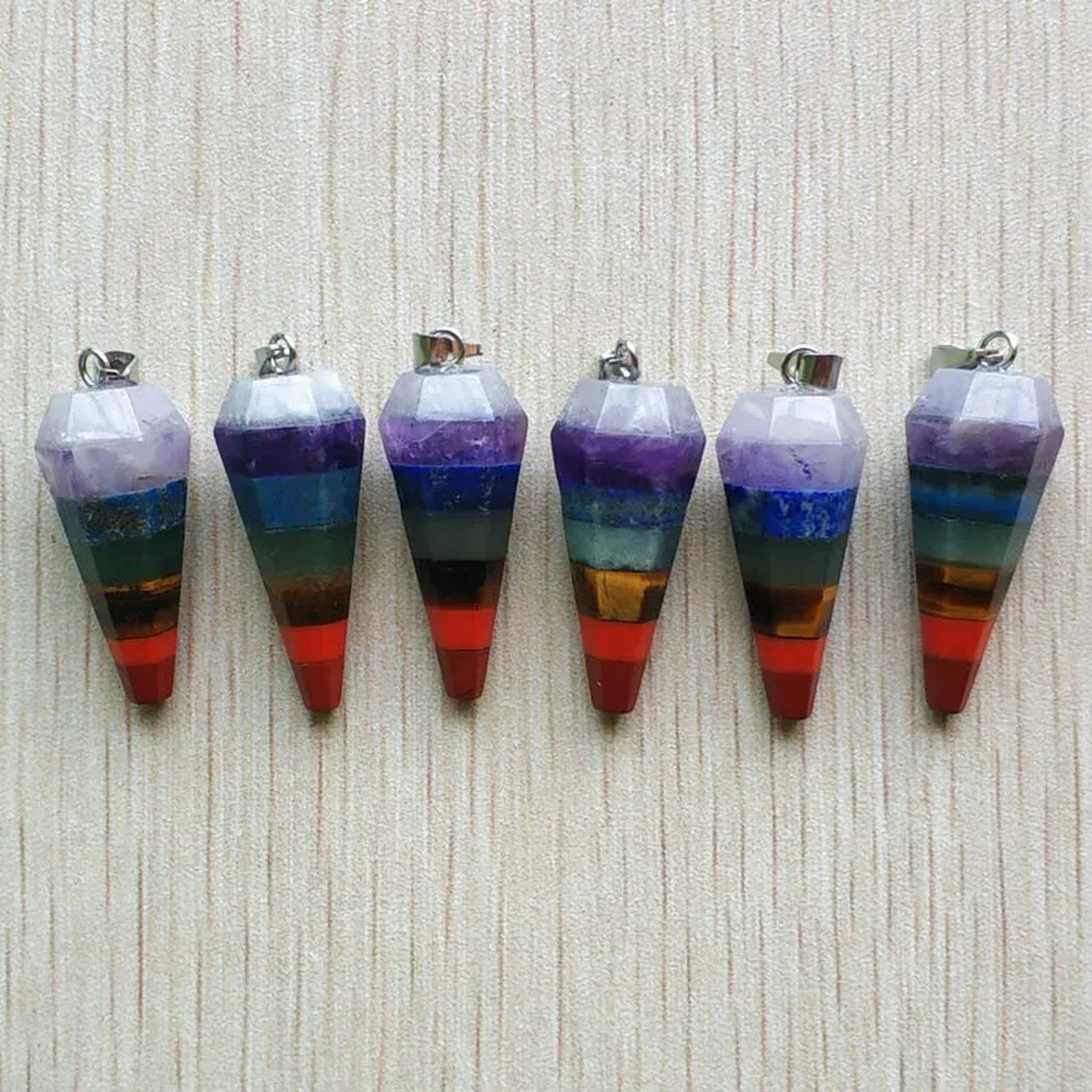 HOOUN 6pcs/lot Rainbow 7 Chakra Hexagonal Pyramid Shape Pendants for ...
