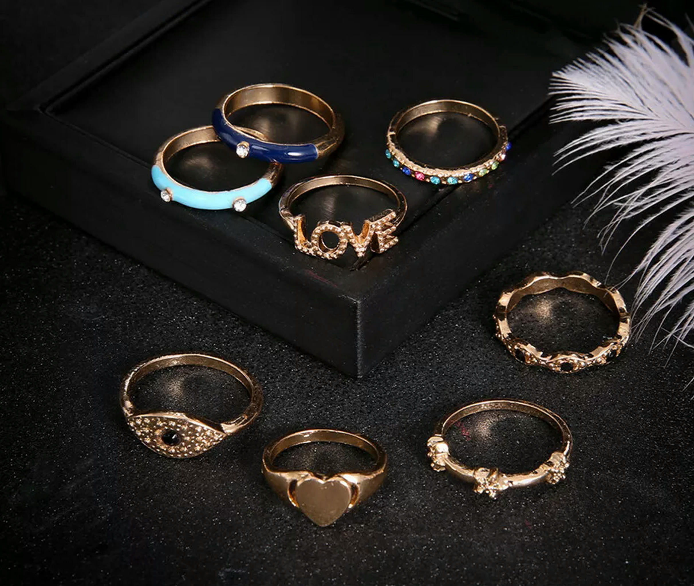 HOOUN 8 pcs Gold Boho Stack Above Knuckle Ring Heart Love Midi Finger ...