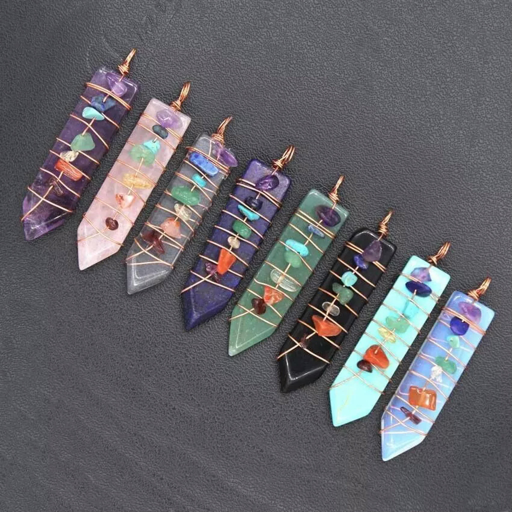 HOOUN 8pcs Arrow Pendant Point Reiki Chakras Agate Wire Wrap Healing ...