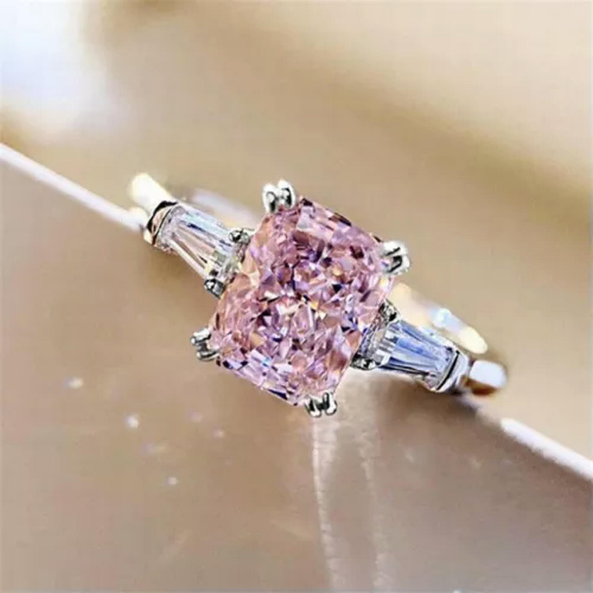HOOUN 925 Silver Rings Gorgeous Pink Cubic Zirconia Wedding Ring Gift ...