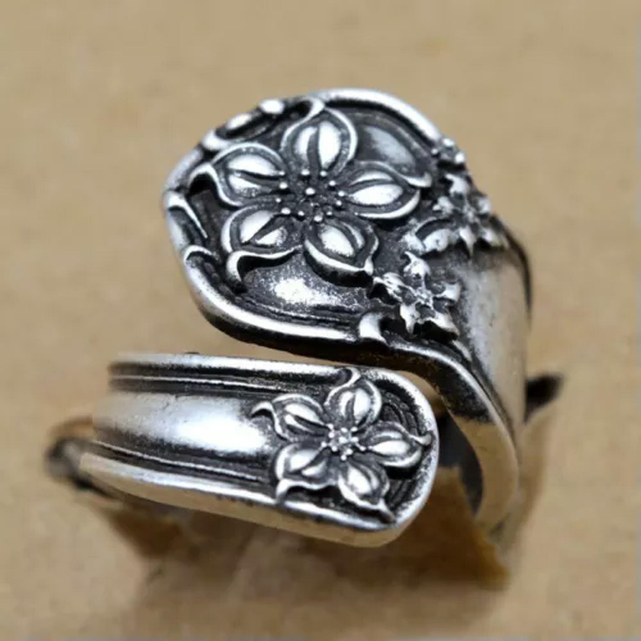 HOOUN 925 Silver Spoon Tiger Lily Ring Stargazer Lily Victorian Era Floral Open Rings-06 ...
