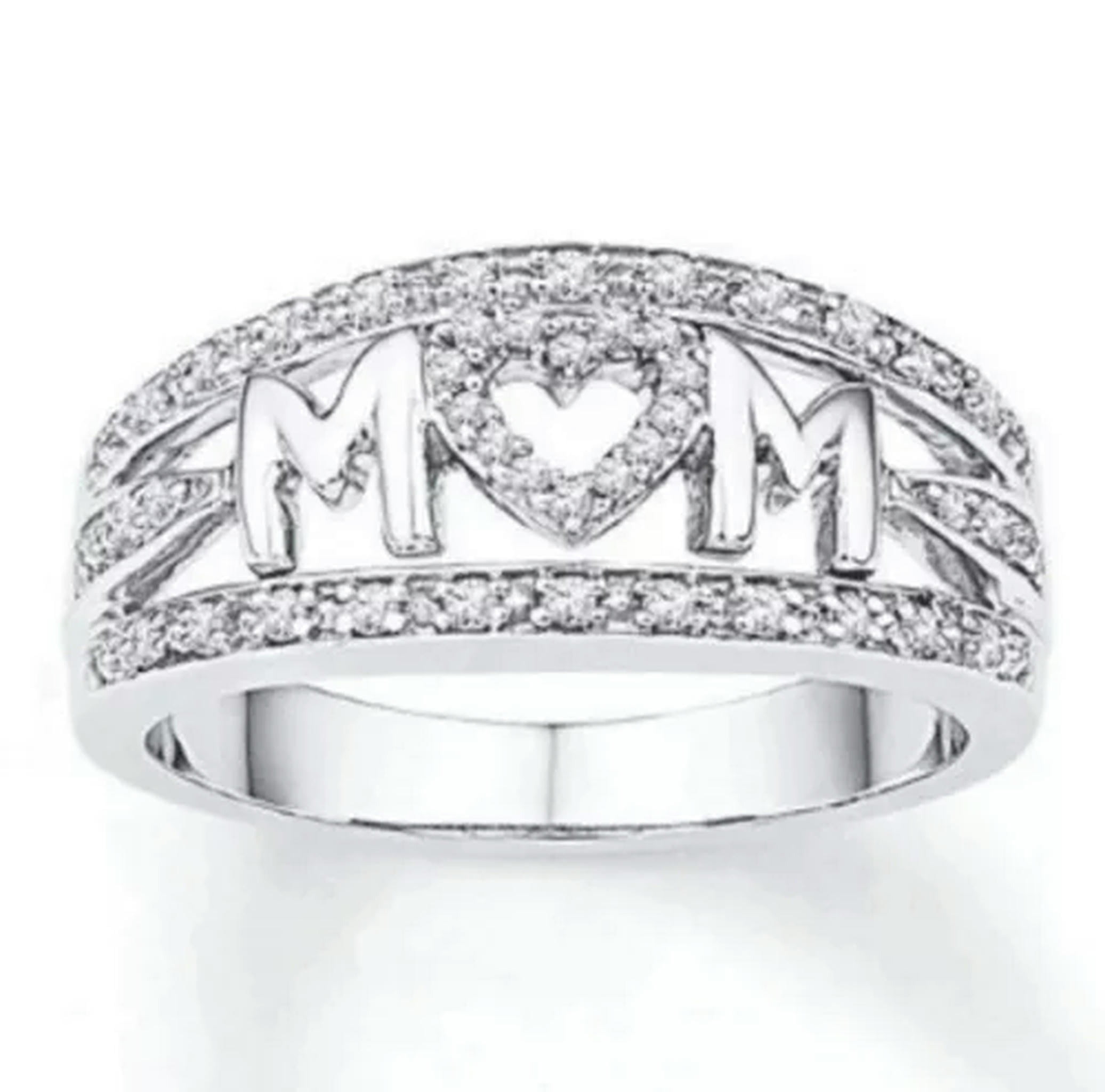 HOOUN 925 Sterling Silver plated Shinny Bling Mom Mother Ring Women ...