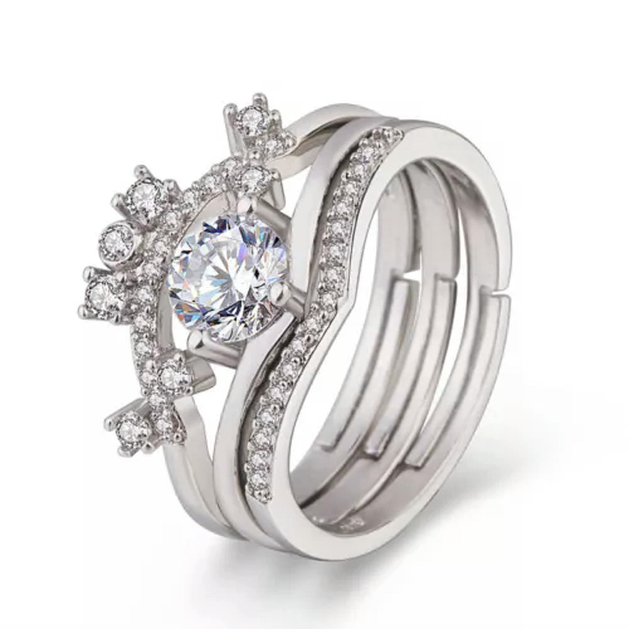HOOUN 925 Sterling Silver plated Shinny Crown shinny Couple Rings ...