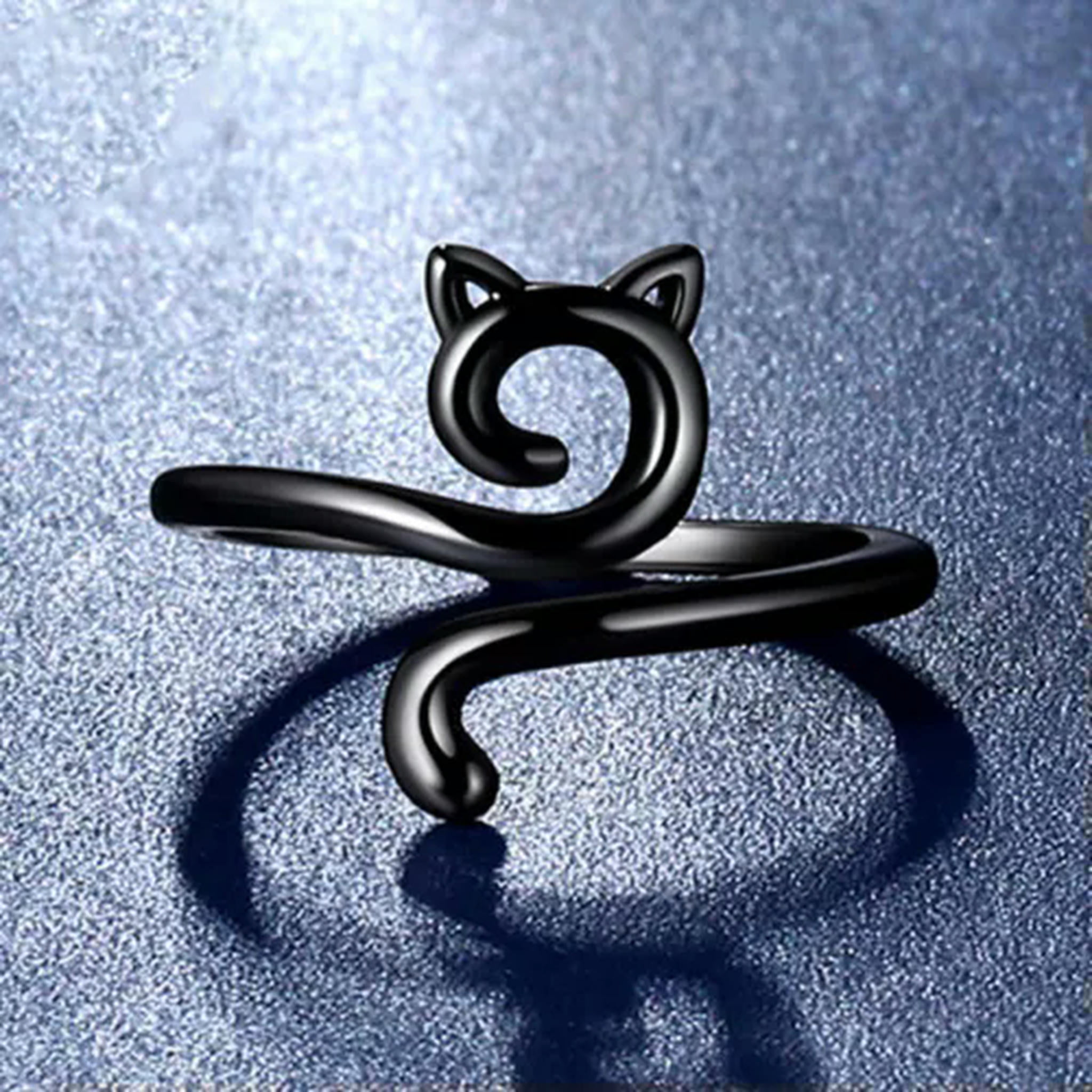 HOOUN Adjustable Size Cute Cat Ring Alloy Geometry Adjustable Size ...