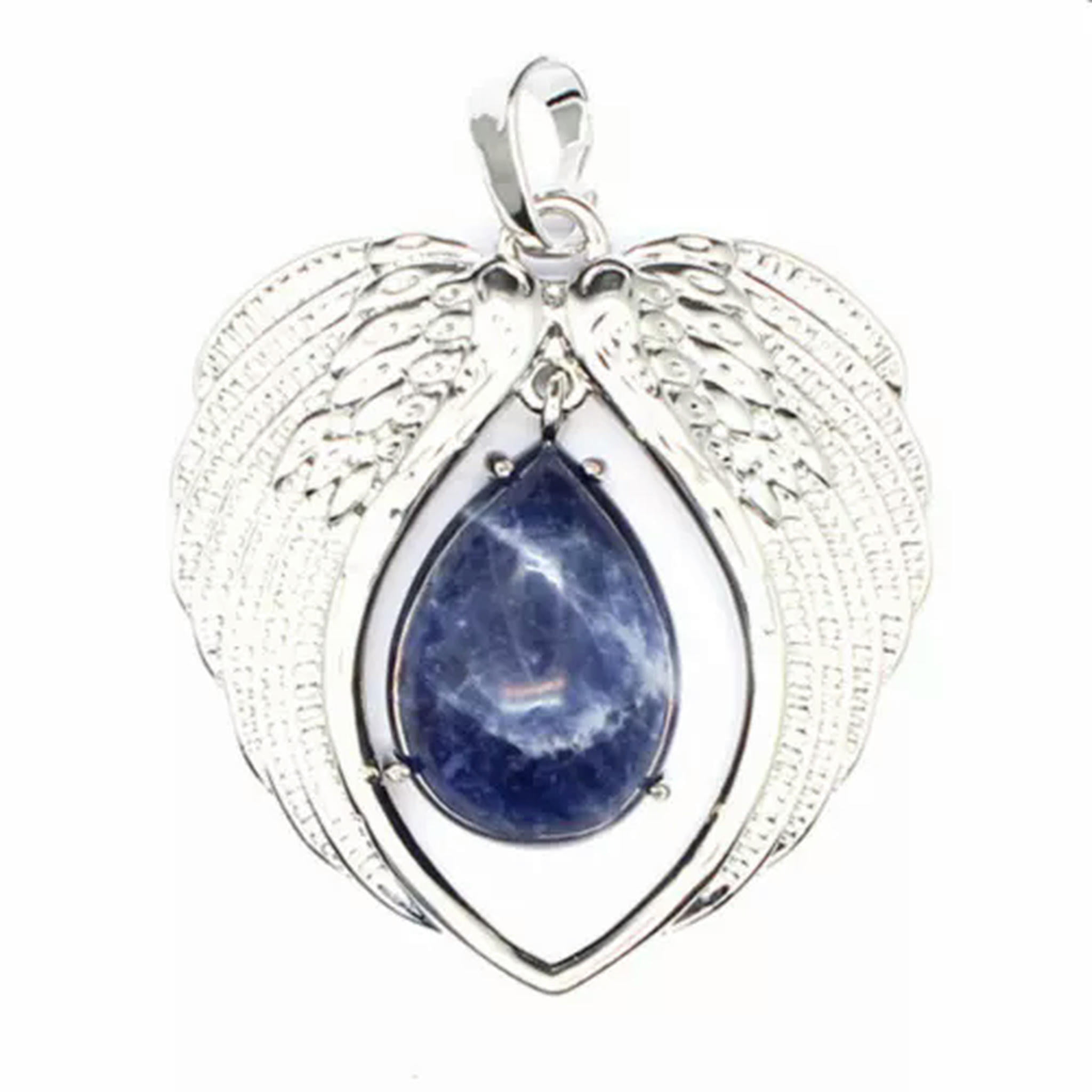 HOOUN Angel Wing Pendant Natural Crystal Heart Chakra Stone Quartz Oval ...